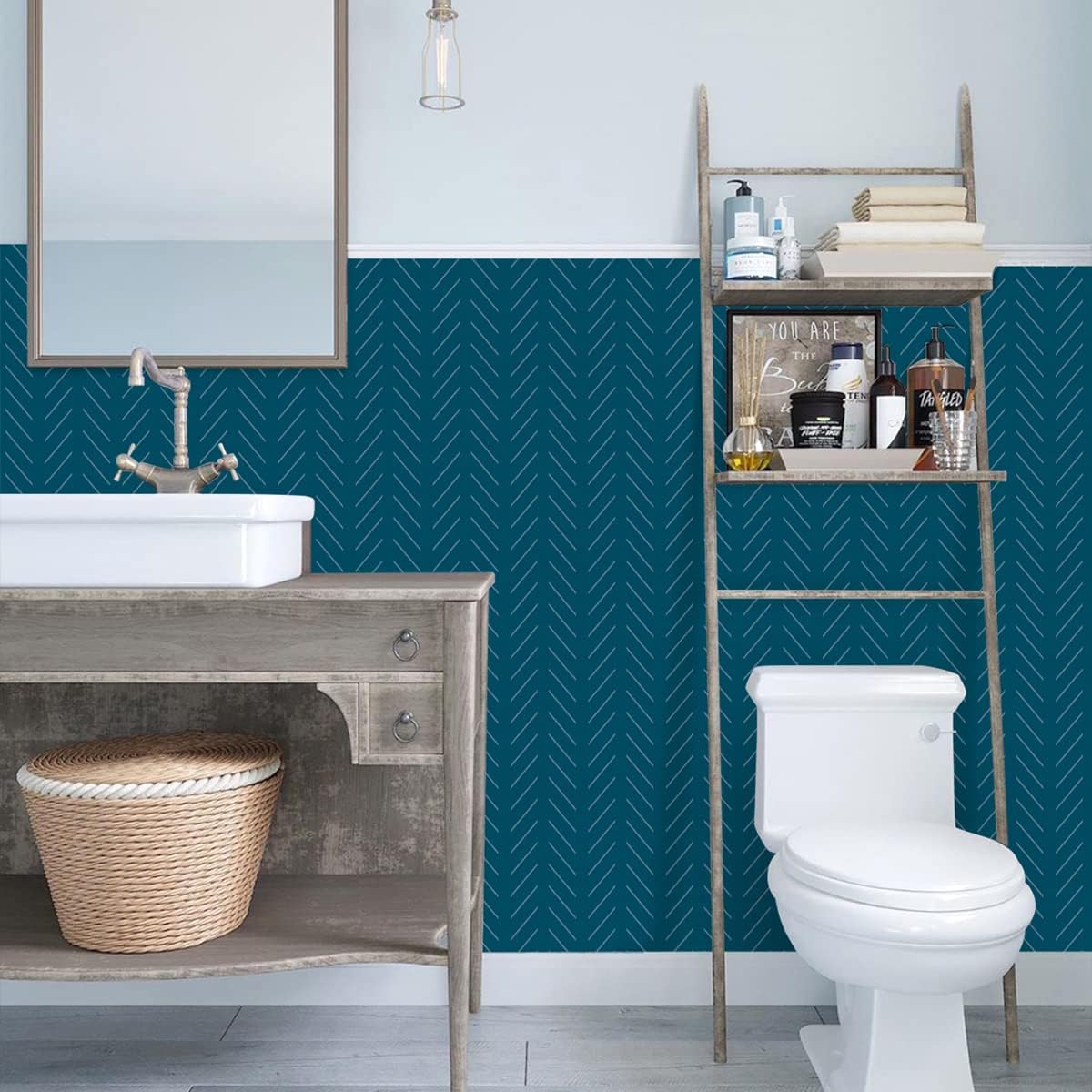 Erfoni Modern Blue and White Herringbone Peel and Stick Wallpaper 17.7 ...