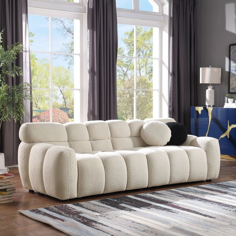 Coolbibila 87-in Beige Cloud Couches Boucle Sofa With Square Arm Long ...