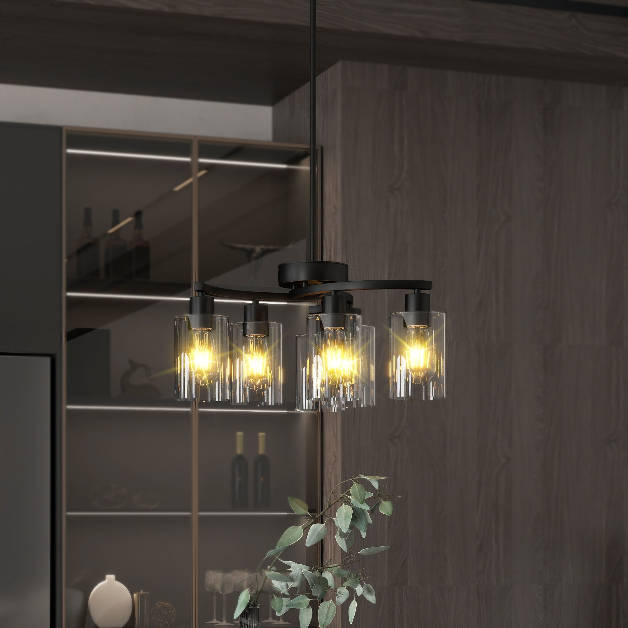 LOVMOR 6-Light Modern Farmhouse Black Chandelier Contemporary Dining ...