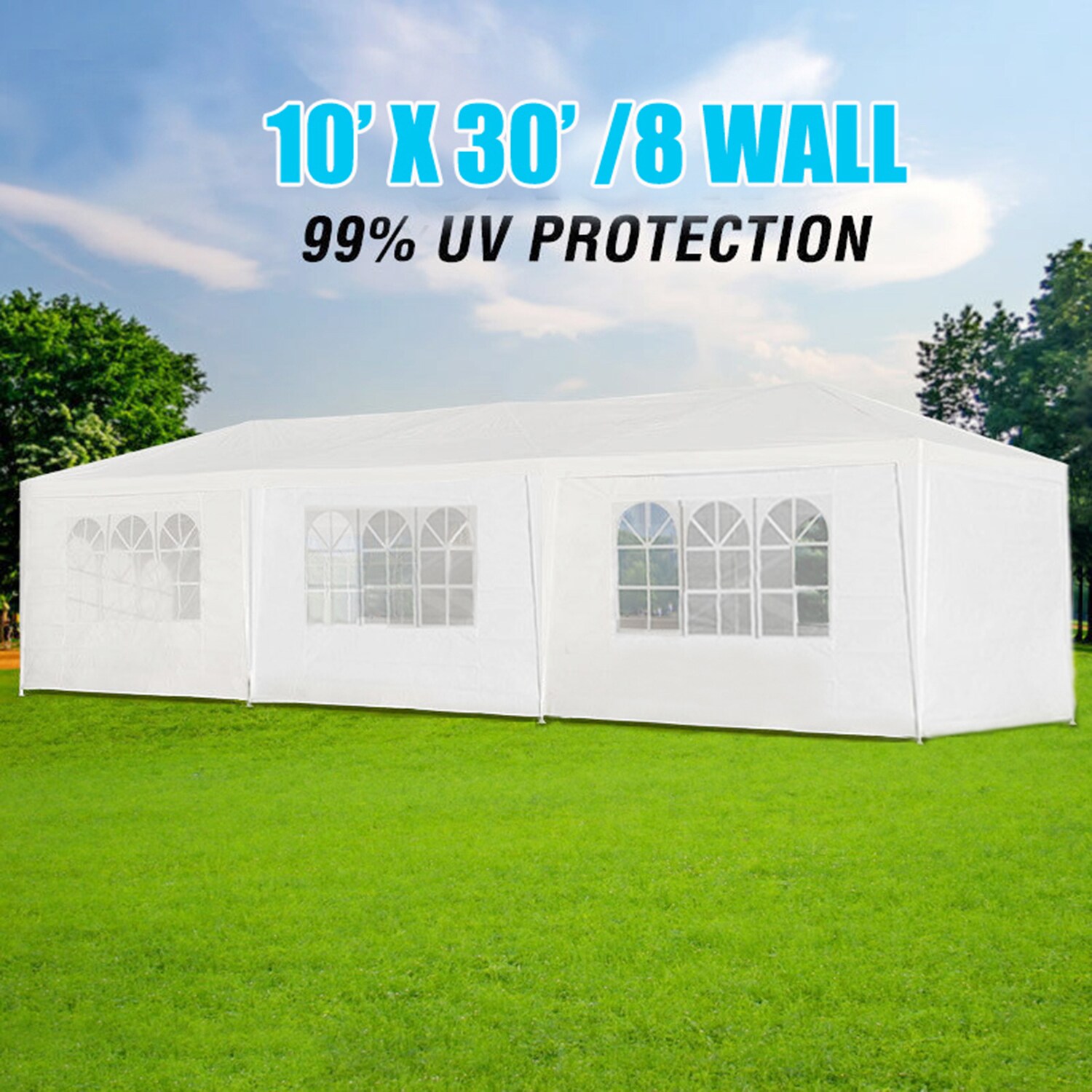 Mondawe 10-ft x 30-ft White Rectangle Wedding Party Canopy Tent with 8 ...