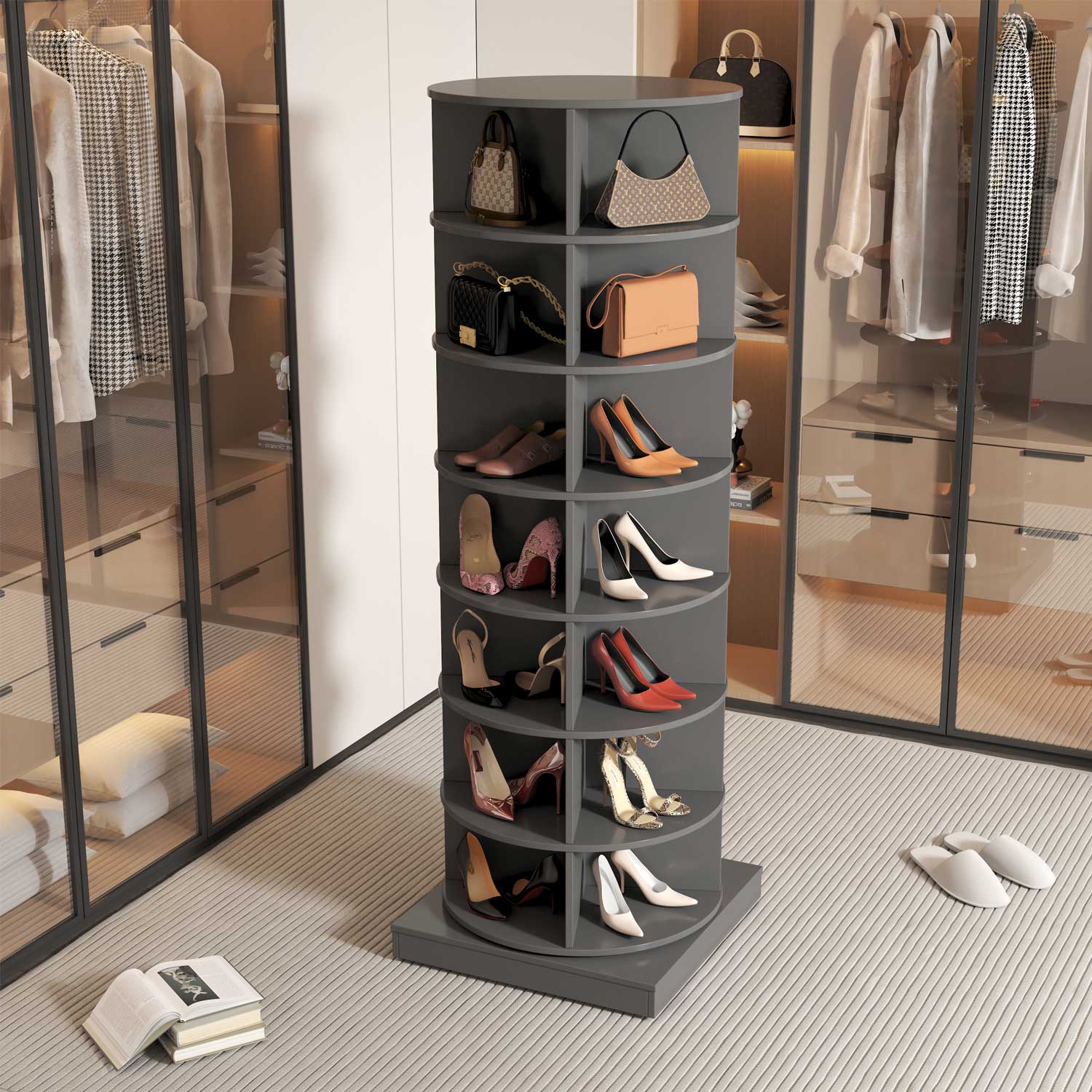 Aoibox 360 degree rotating gray shoe cabinet with 7 layers holds up to ...