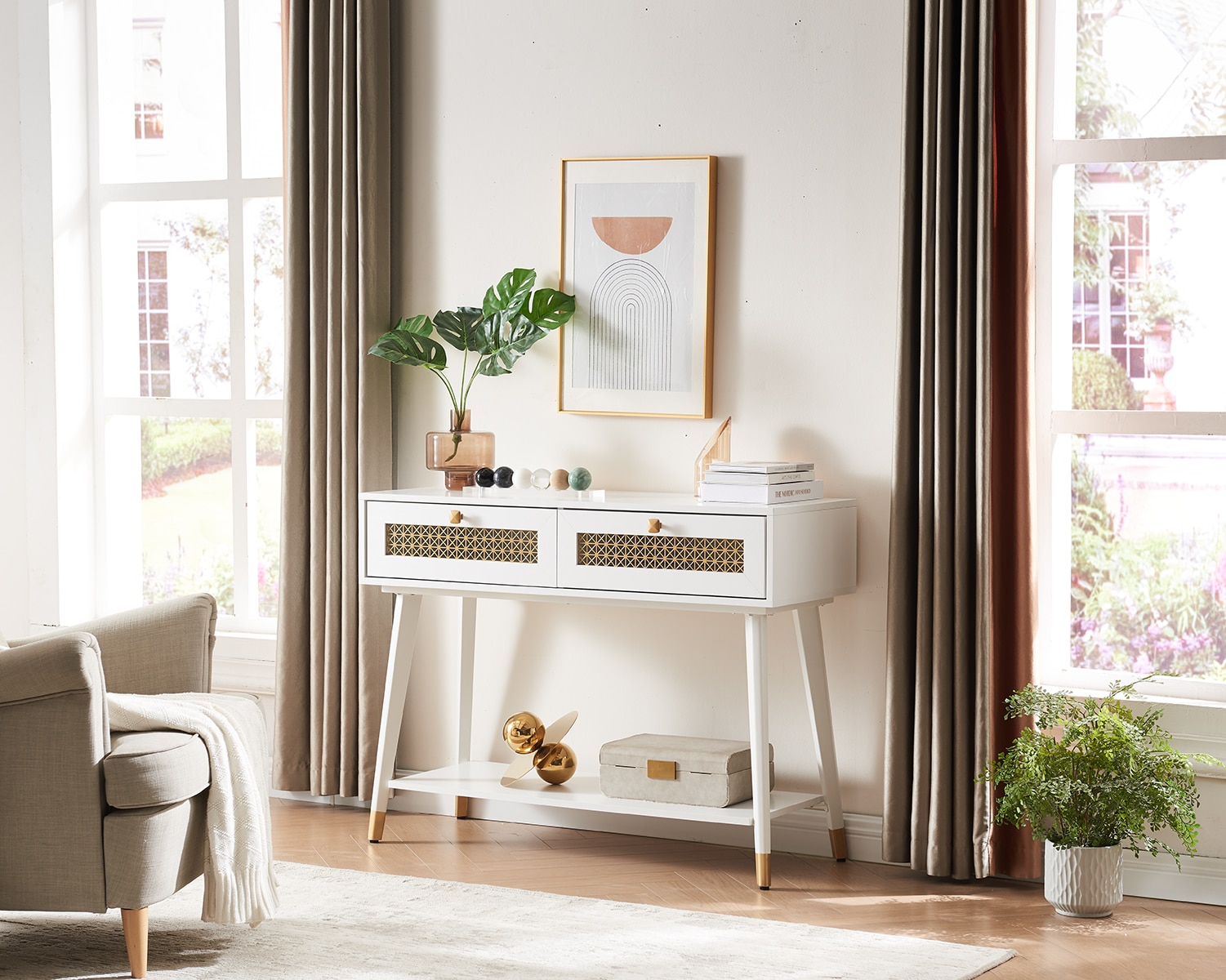 EDYO LIVING Farmhouse Rectangular Wood veneer White 41.9-in W x 31.5-in ...