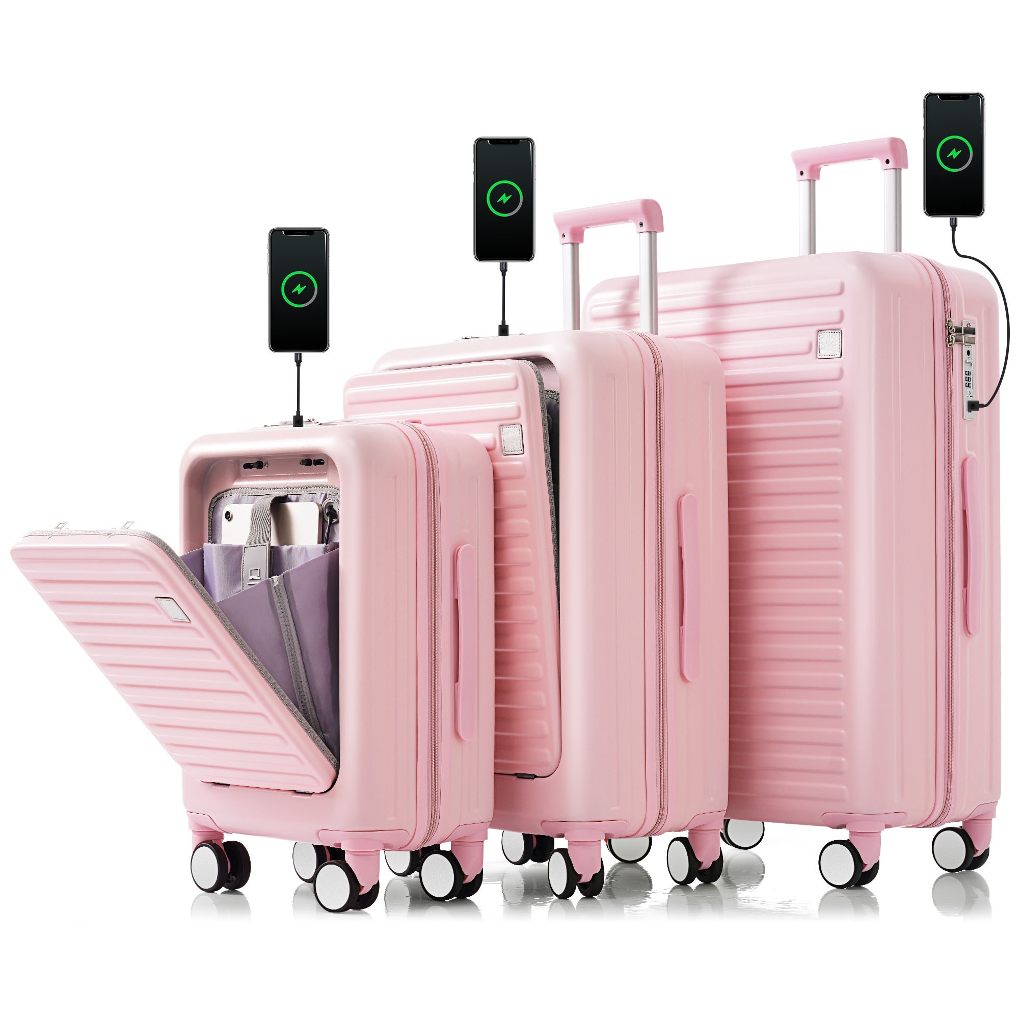 Bybafun 27.5x18.9x12IN Pink Plastic Hardshell Suitcase set 3 -Bag in ...