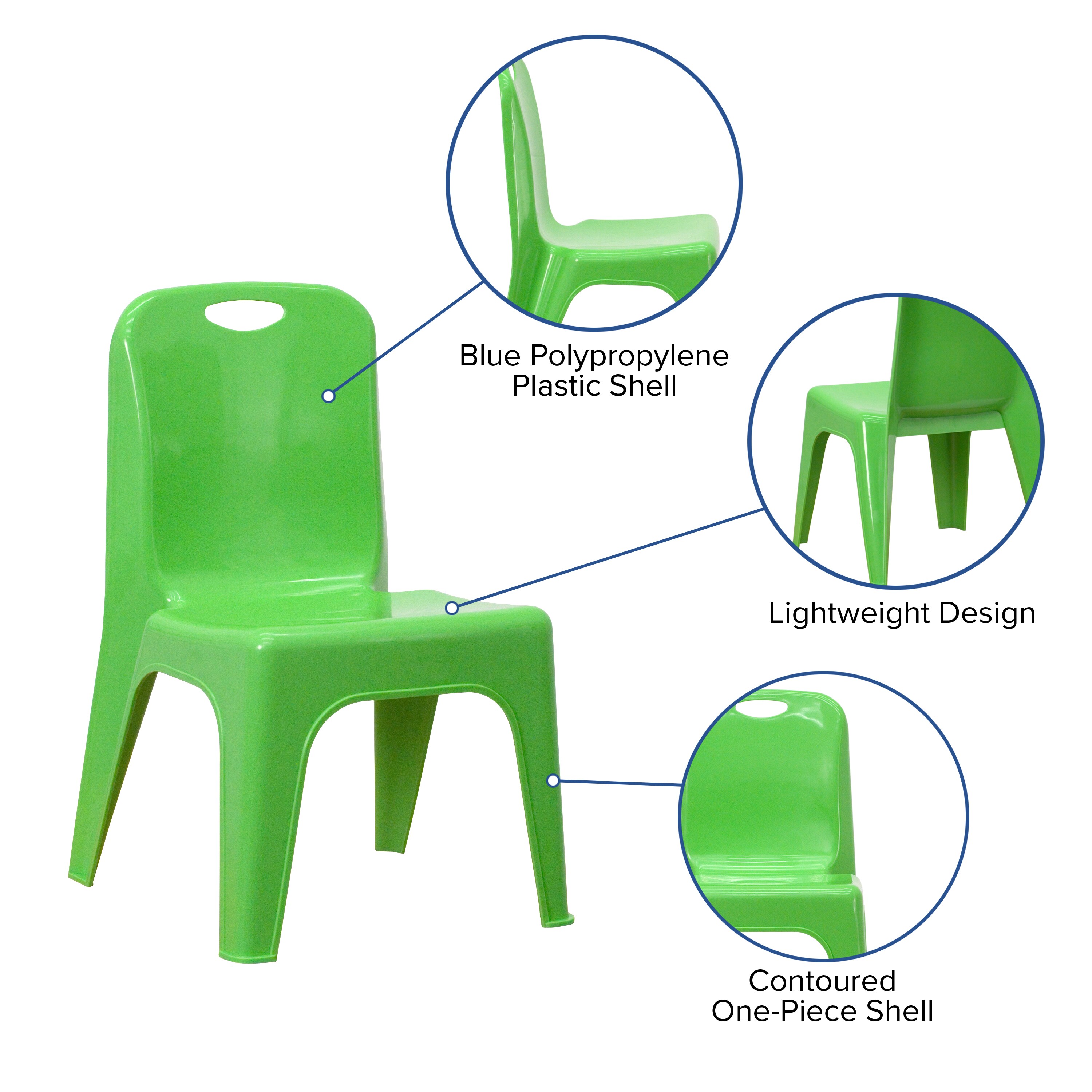 Emma + Oliver 4 Pack Green Plastic Stack School Chair with Carrying Handle and 11-in Seat Height ...
