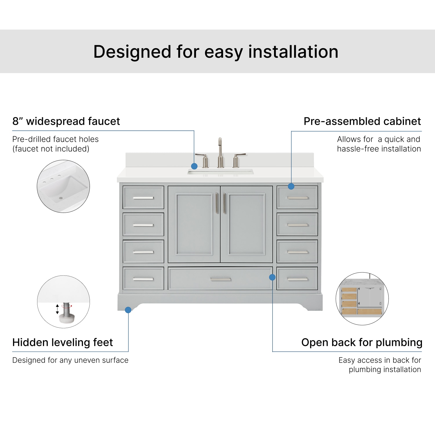 ARIEL Stafford 54-in Gray Undermount Single Sink Bathroom Vanity with ...