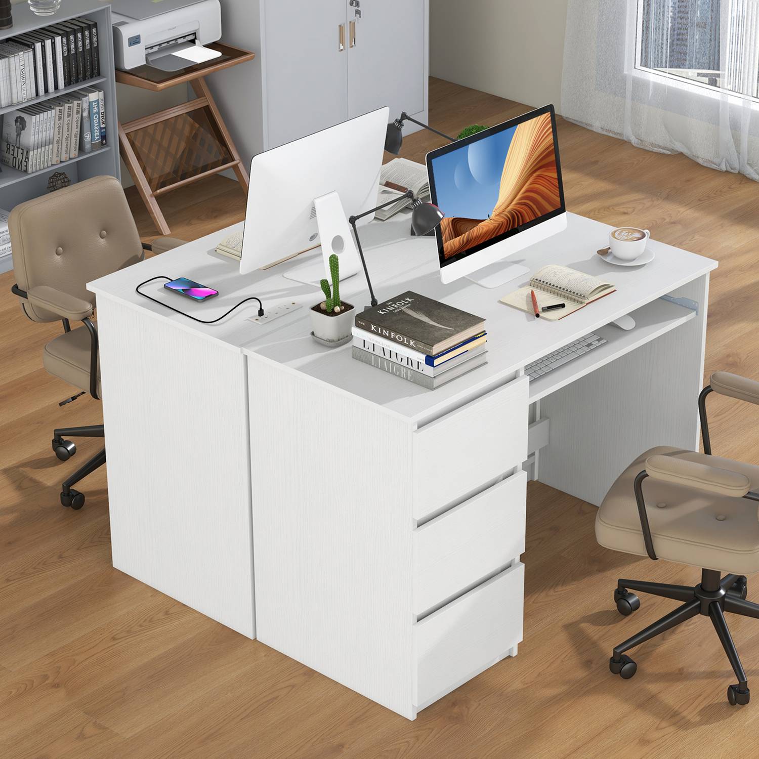 Costway Computer Desk with Built-in Charging Station USB and Type-C ...