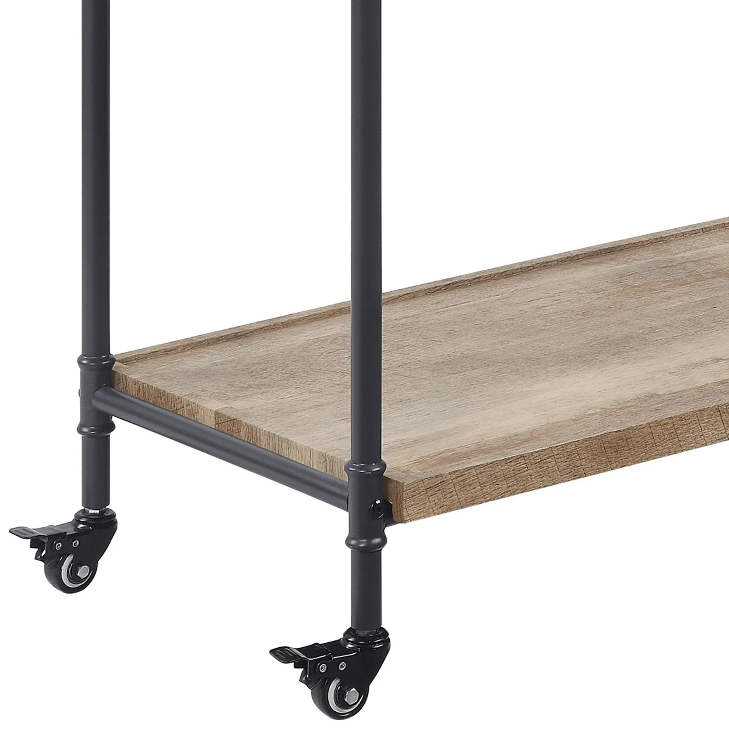 Benzara Vida 38 Inch Serving Bar Cart Pipe Frame Locking Casters Brown ...