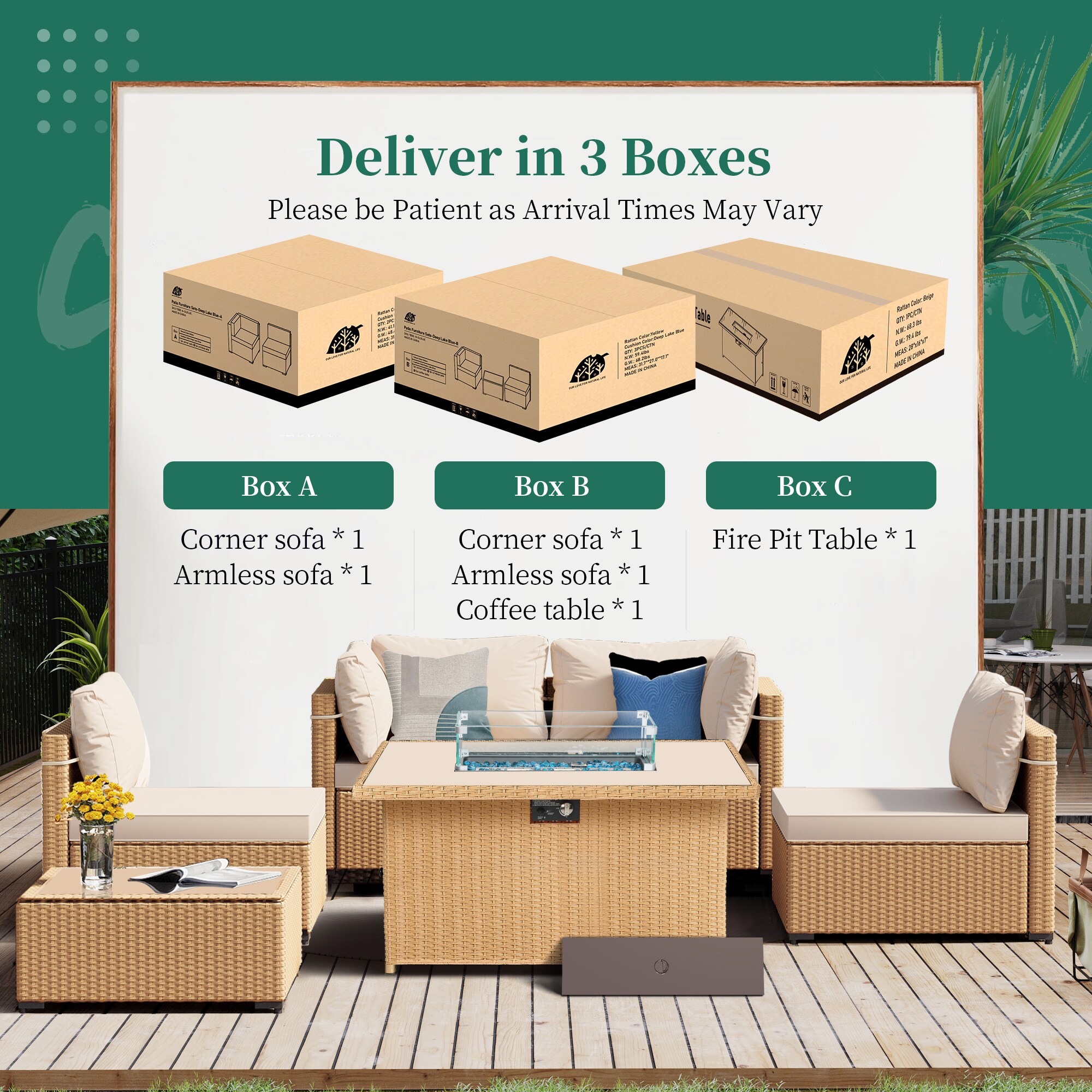 UPHA 6-Piece Wicker Patio Conversation Set with Off-white Cushions TBBE ...