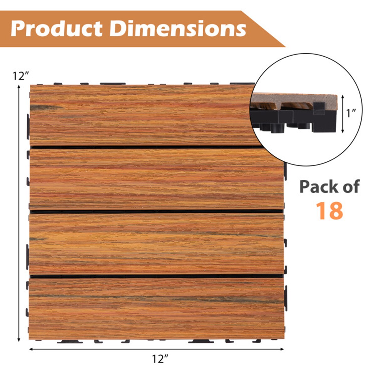 Mondawe 12-in x 12-in 18-Pack Brown WPC Plastic Interlocking Deck Tiles ...