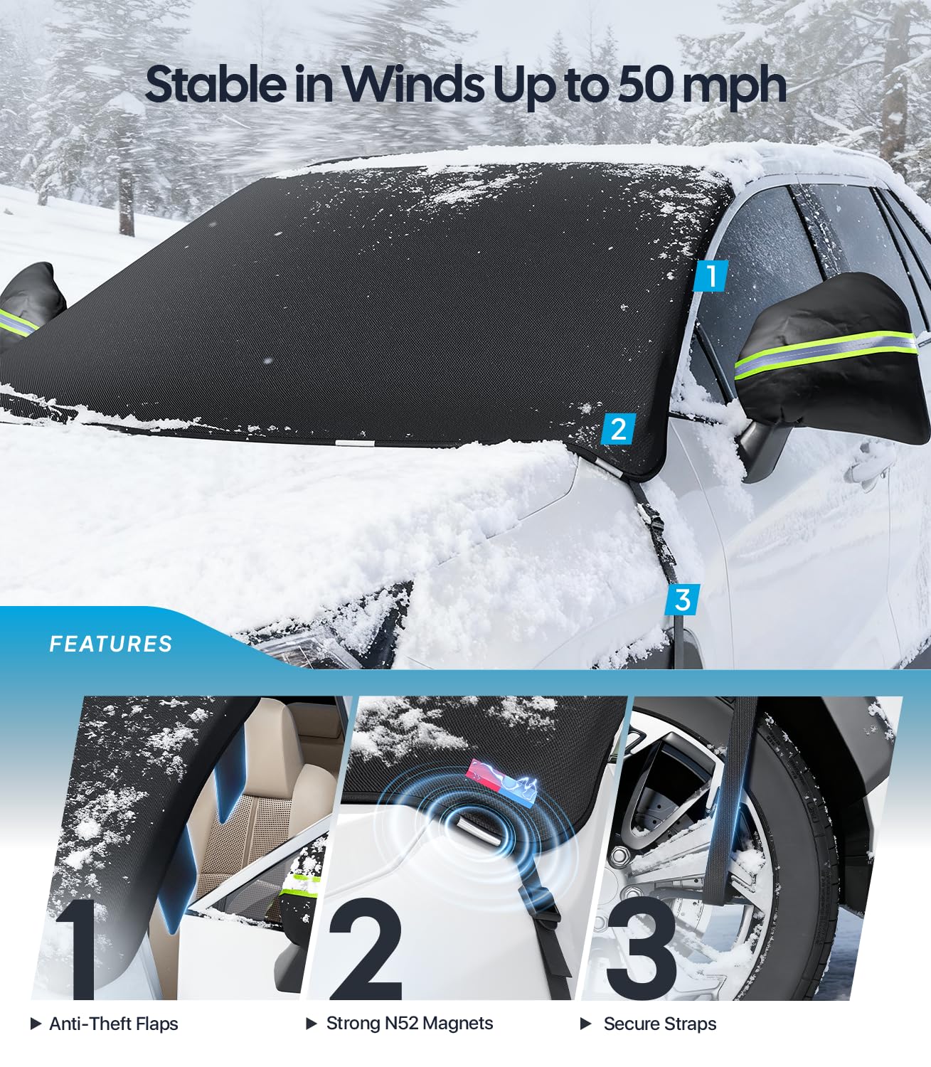 Afoxsos 1 Piece Extra Large 600D Oxford Windshield Snow Cover with ...