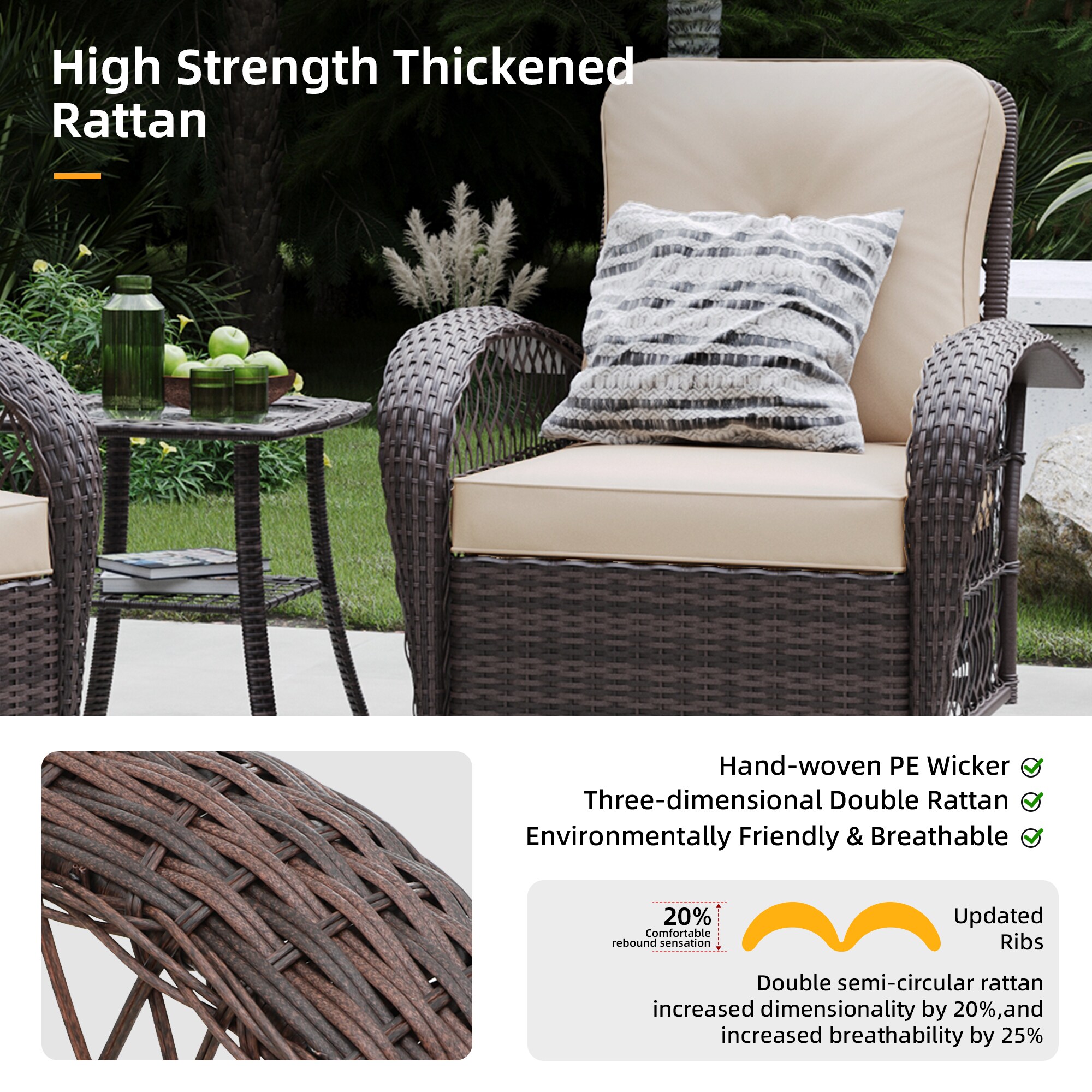 Patio Watcher Swivel Rocking Chair Set of 2 Rattan Beige Stainless ...