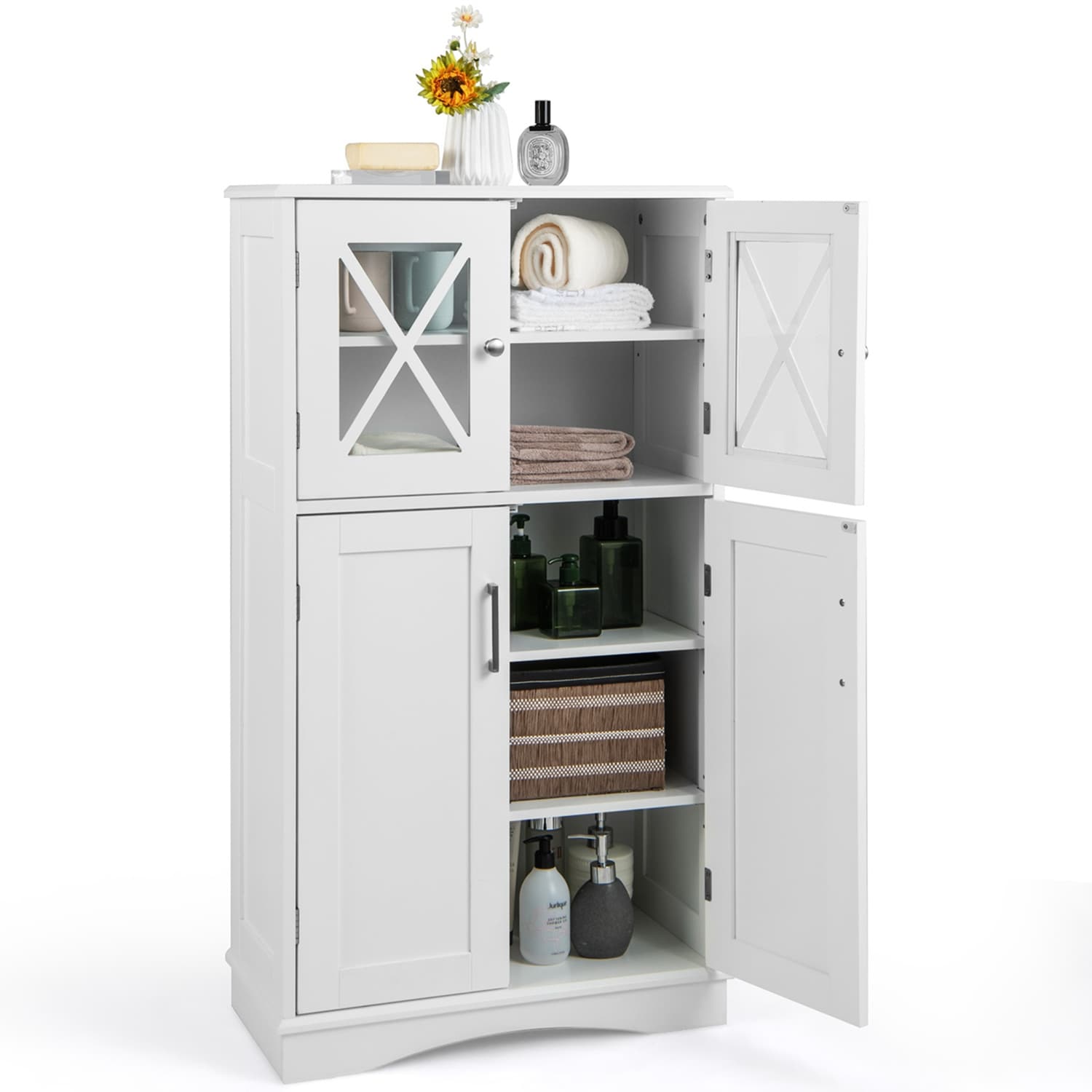 Costway Bathroom Storage Cabinet Linen Storage Cabinet with Doors and ...