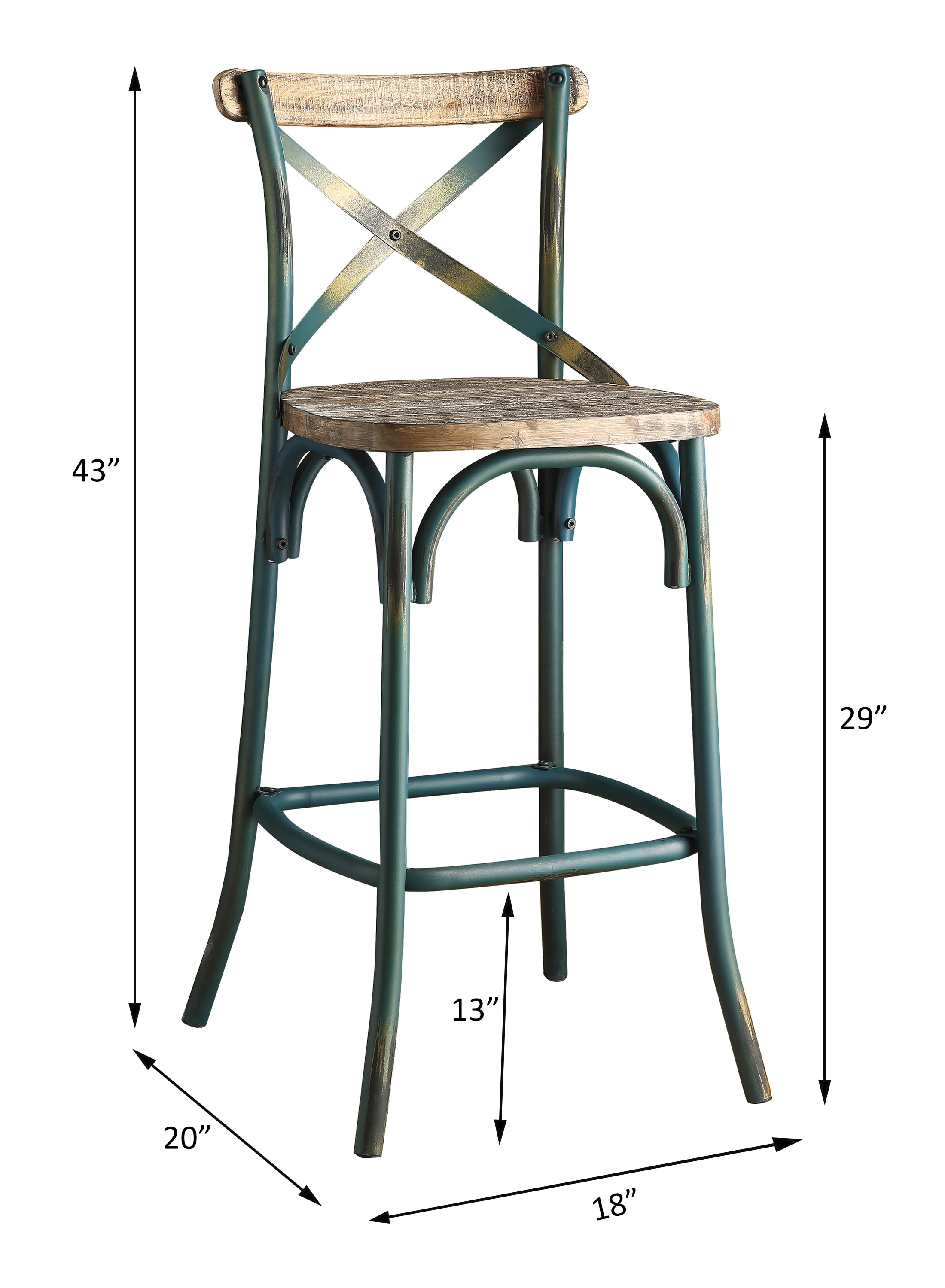 LOVMOR Antique Turquoise Finish Metal Frame Vintage Style Bar Chair 1pc ...