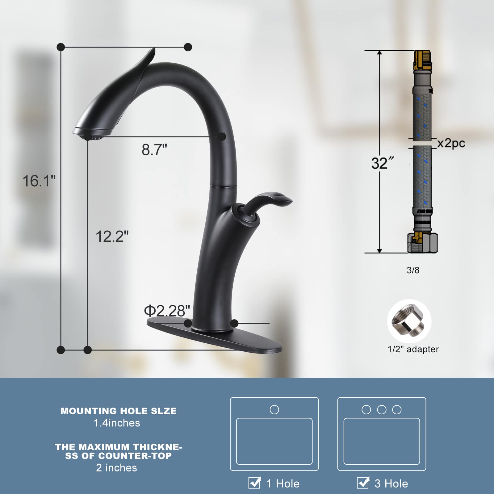 ALEASHA Single Handle High-Arc Pull Out Sprayer Kitchen Faucet With 2 ...