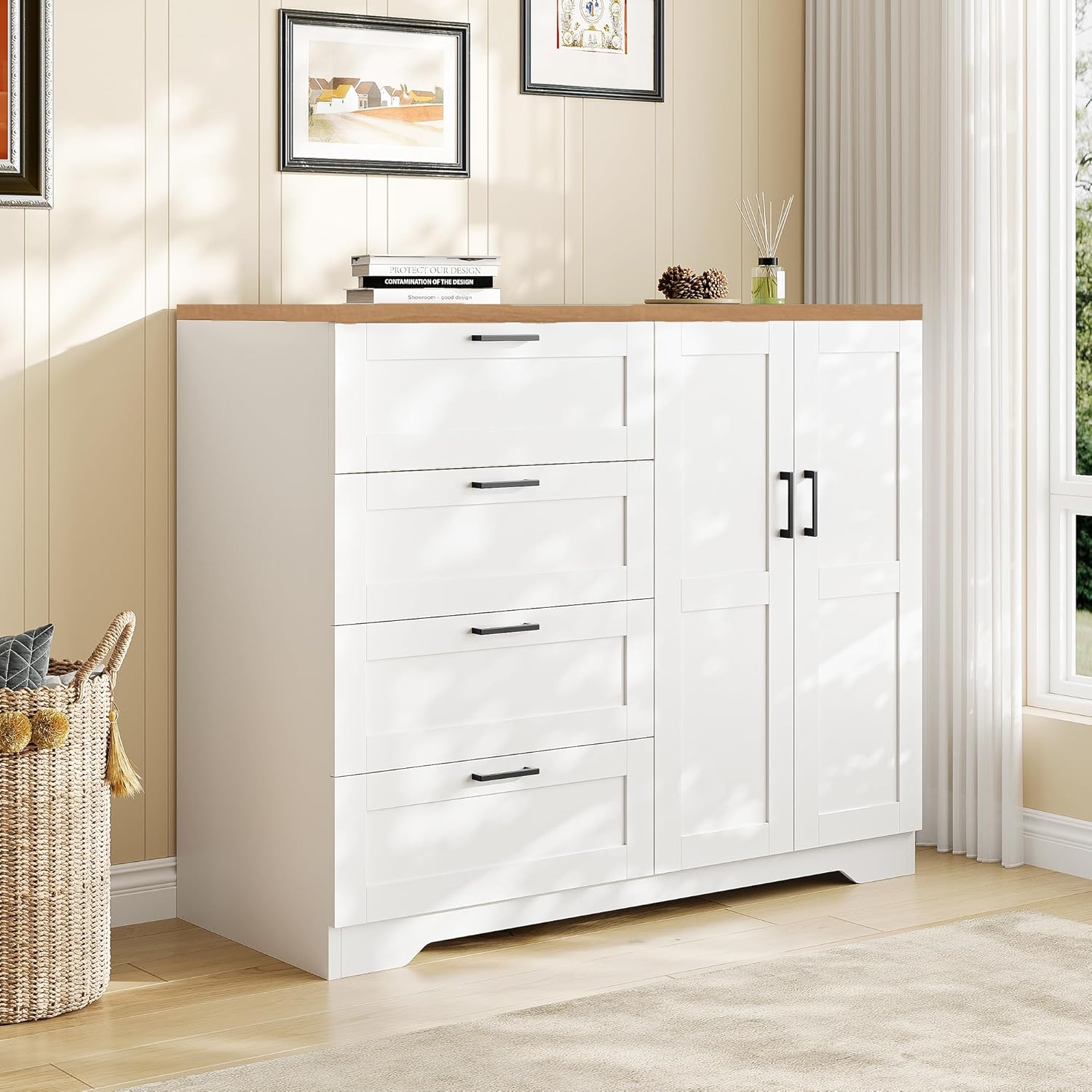 Qeetex 43.3 Inch H Armoire Wardrobe Closet with 4 Drawers and 2 Doors ...