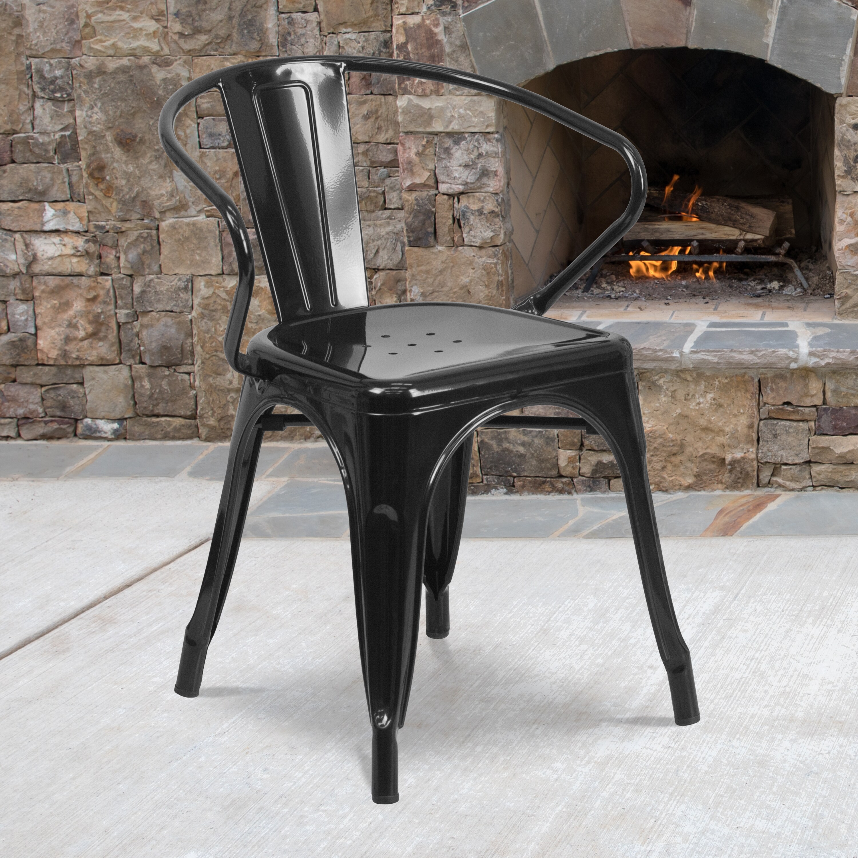 Emma + Oliver Commercial Grade Black Metal Indoor-Outdoor Chair with ...