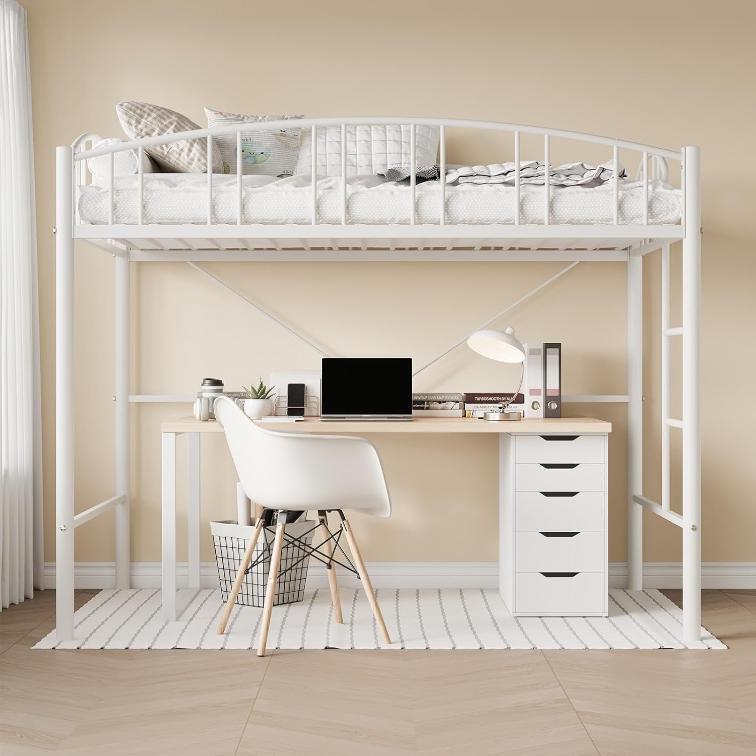 Qeetex Twin Loft Bed – Heavy Duty Metal Frame with Arched Guardrail and ...