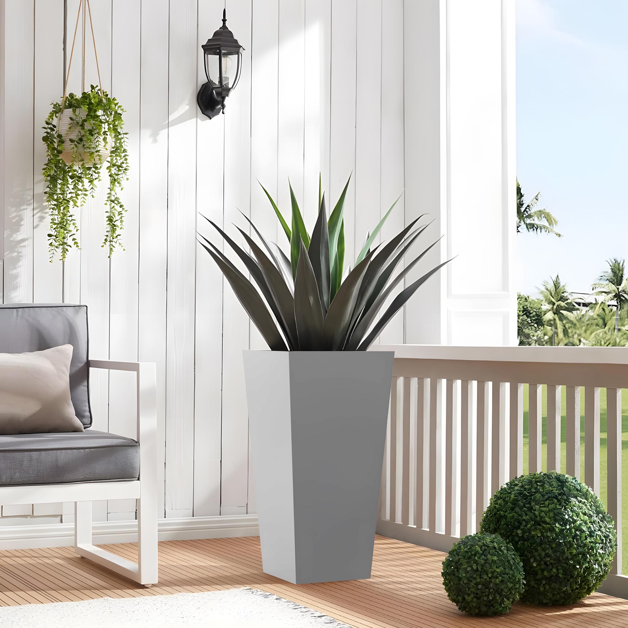 Watnature Planter 25 H Tall Modern Metal Tapered Planter Charcoal Gray ...