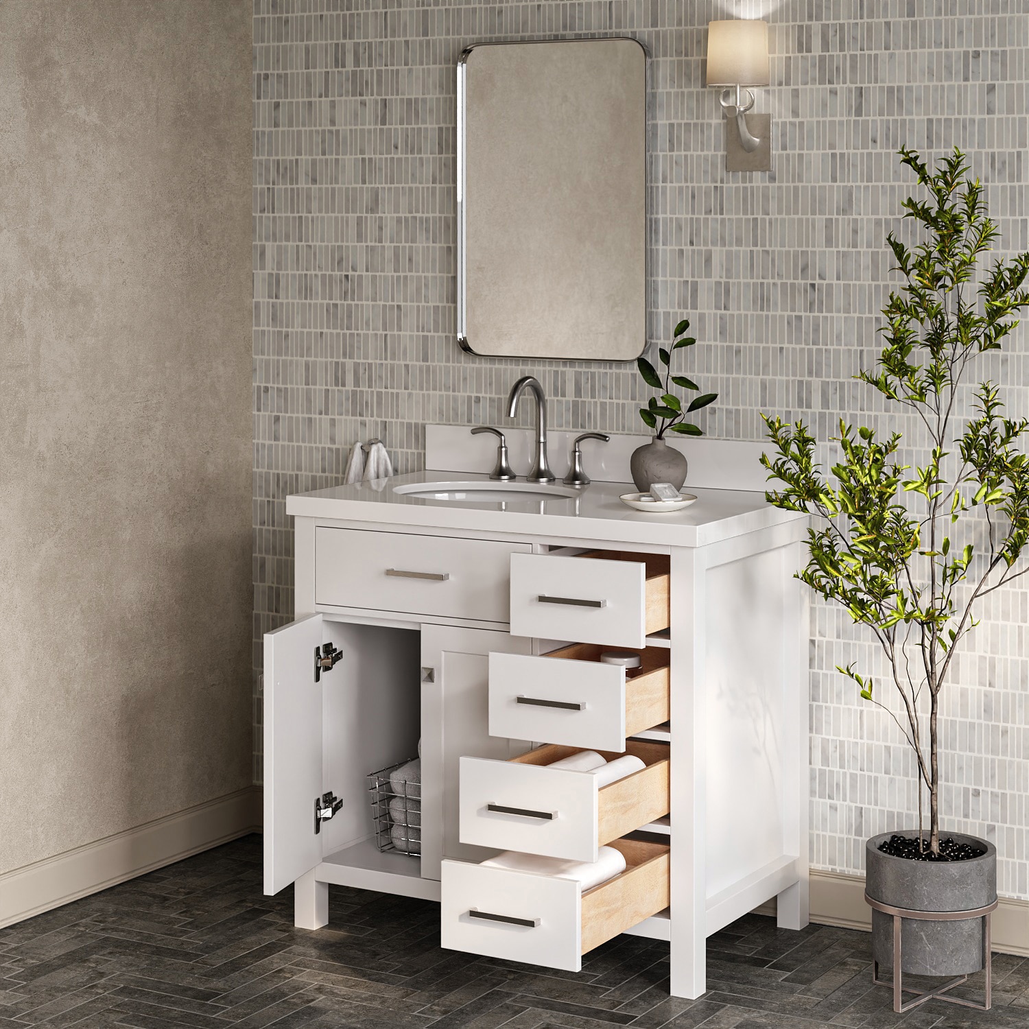 ARIEL Bristol 36-in White Undermount Single Sink Bathroom Vanity with ...