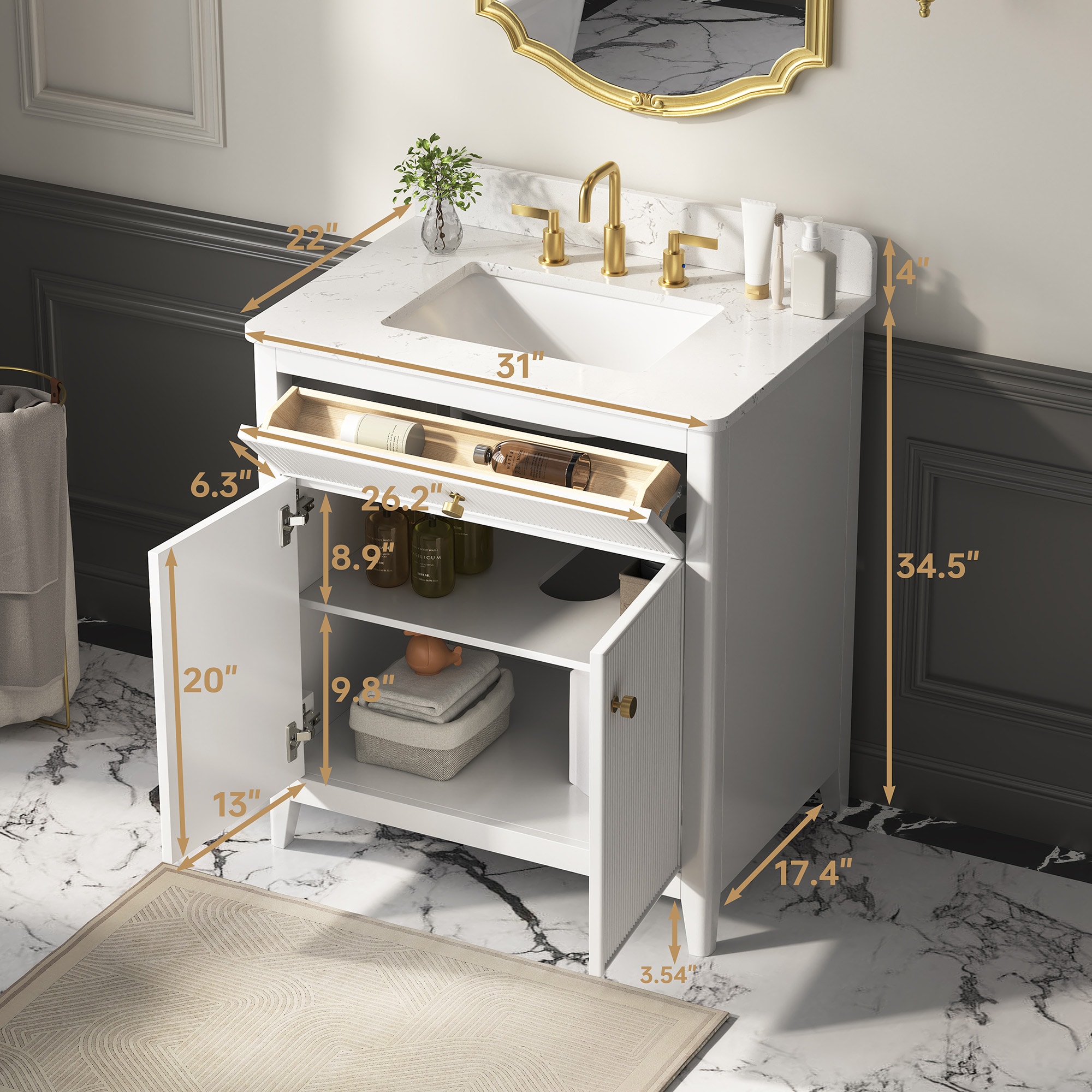 DELUXE LIVING Whitehouse 30-in White Undermount Single Sink Bathroom ...
