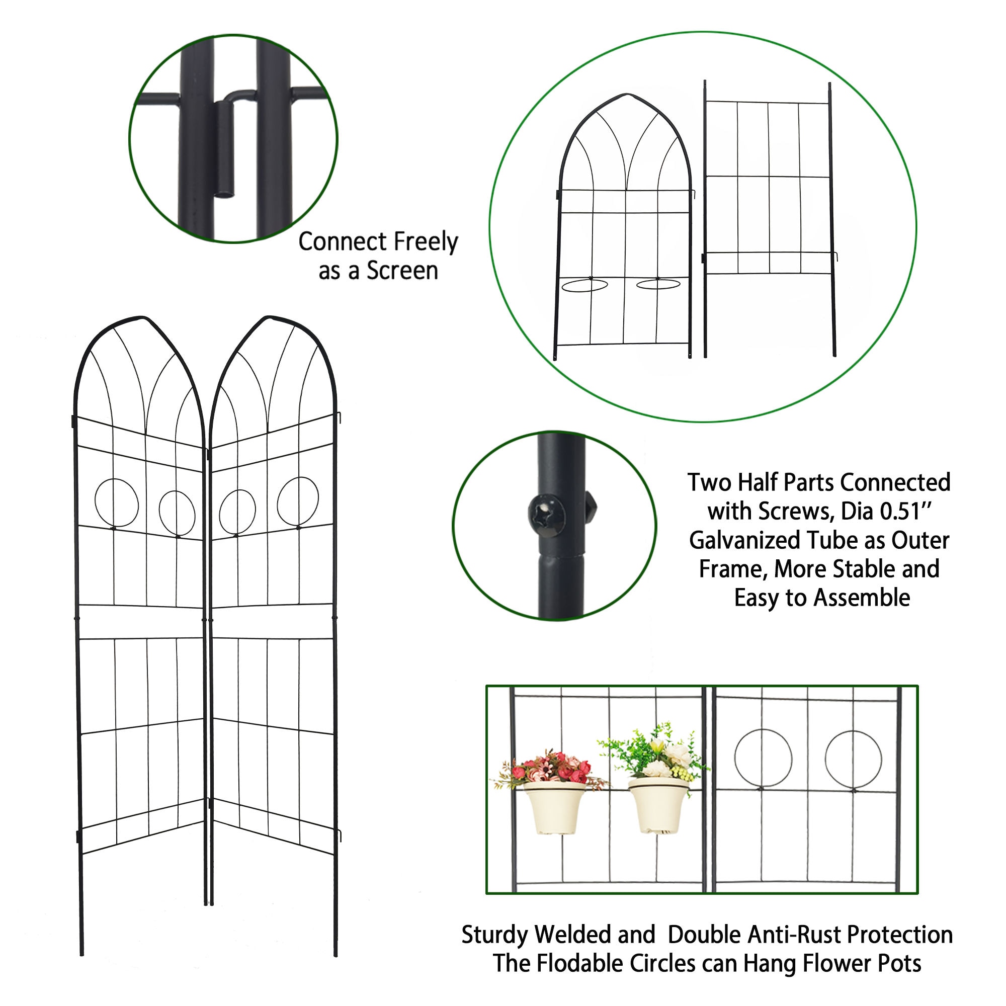 Wooakway 2 Pack Metal Garden Trellis 78.7 in x 19.7 in Rustproof ...