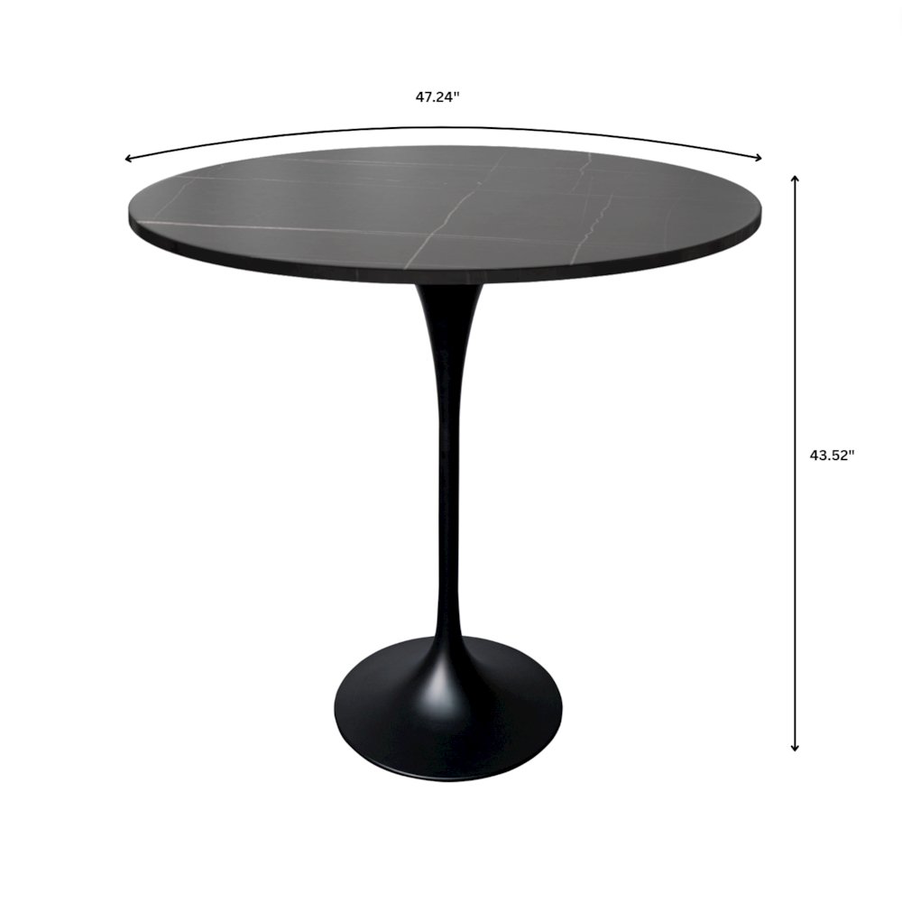 Leisuremod Bar Height Table Black Base with 48 Round Black Marbelized ...