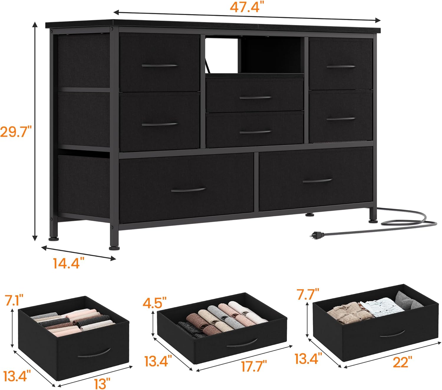 Garvee 8 Drawer LED Dresser TV Stand With Power Outlet For 55 Inch TV ...