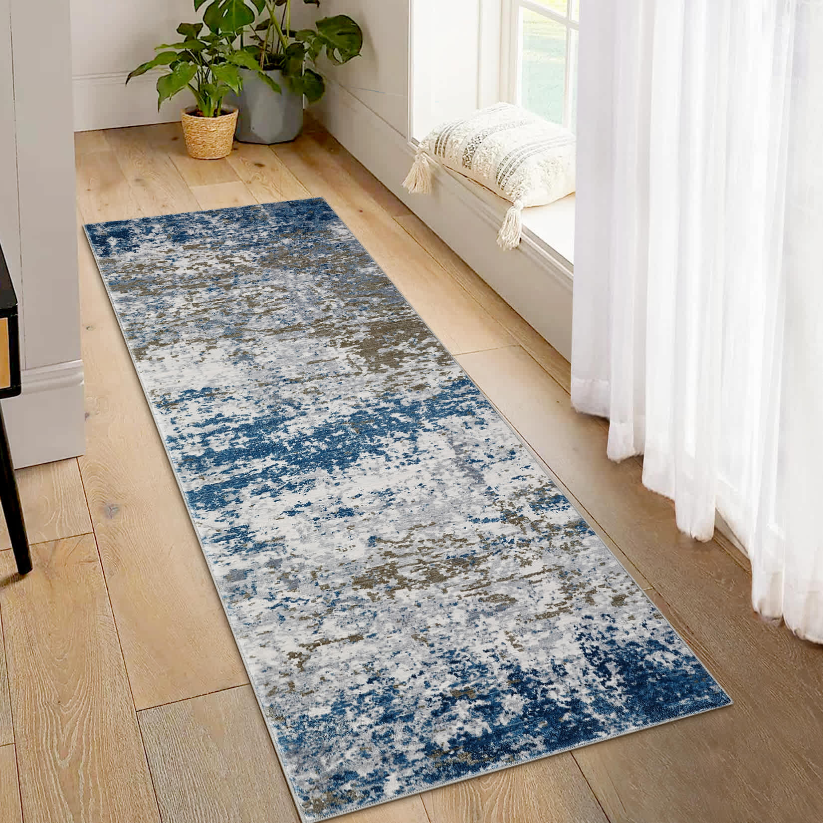 Garvee 2 x 6 ft Blue Machine Washable Modern Abstract Soft Non Slip ...