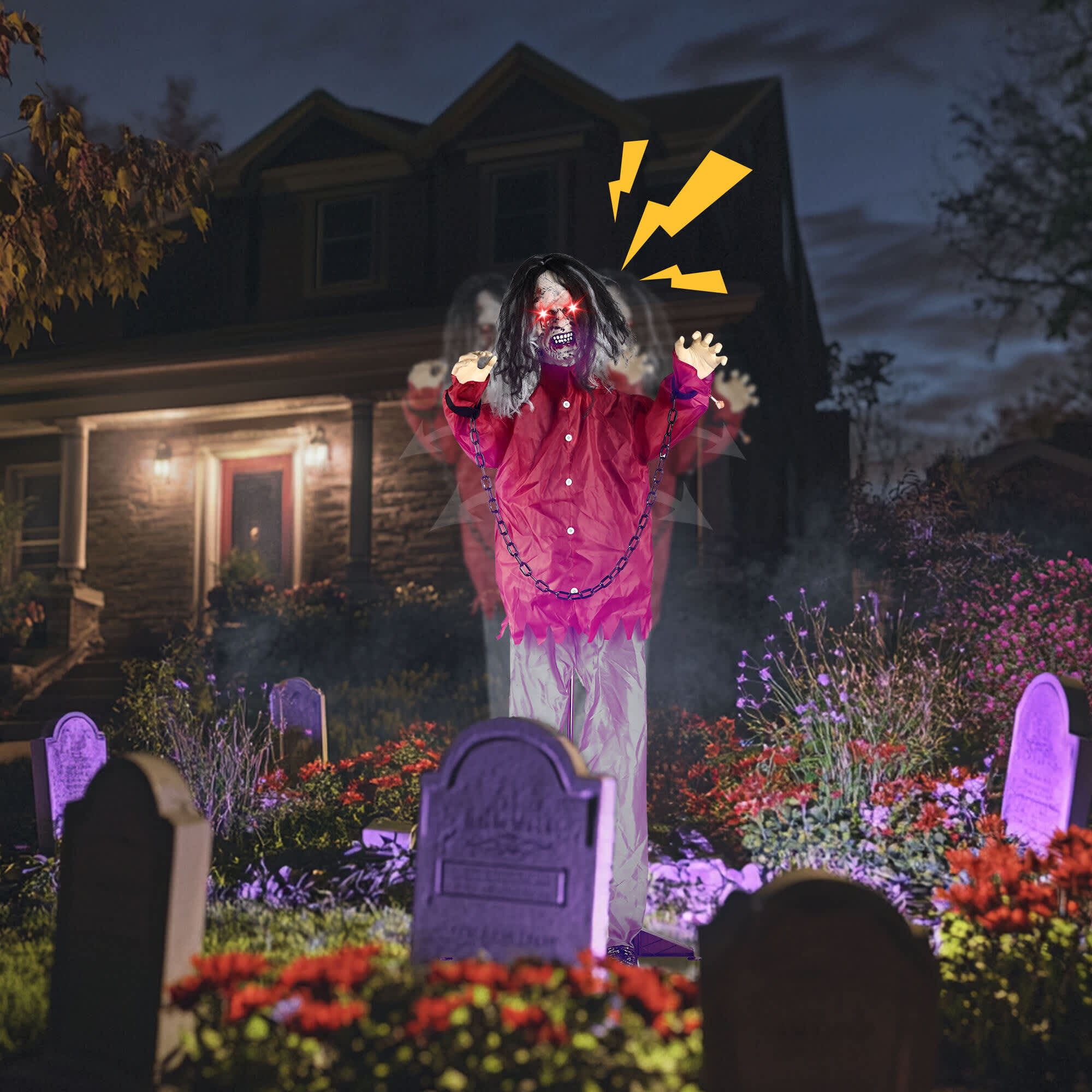 Yescom Animatronic Halloween Zombie 5.5 Feet with Motion Sound ...