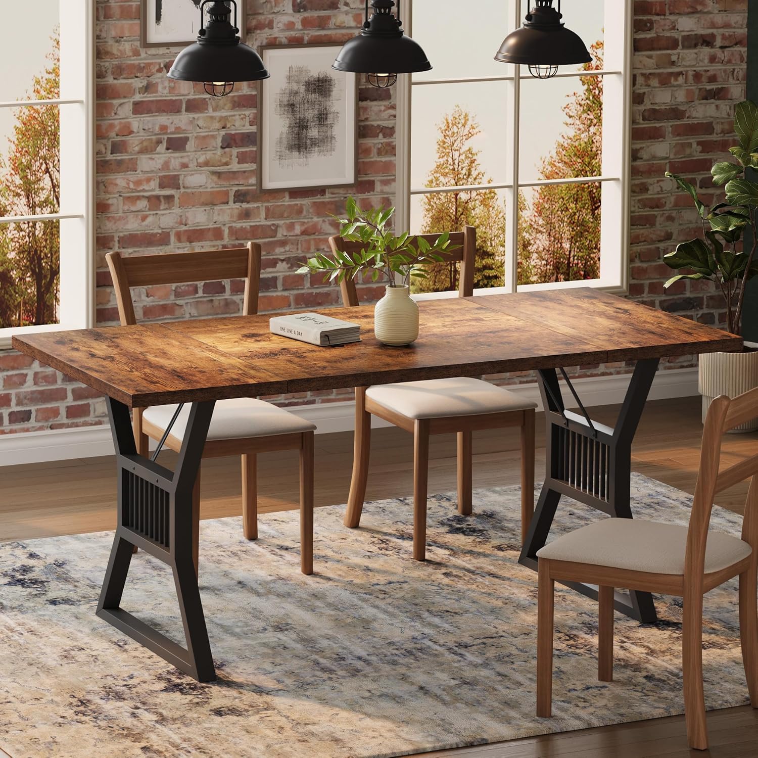 Garvee Retro Black Leg 70.8in Rectangular Table for 4-6 Heavy Duty ...