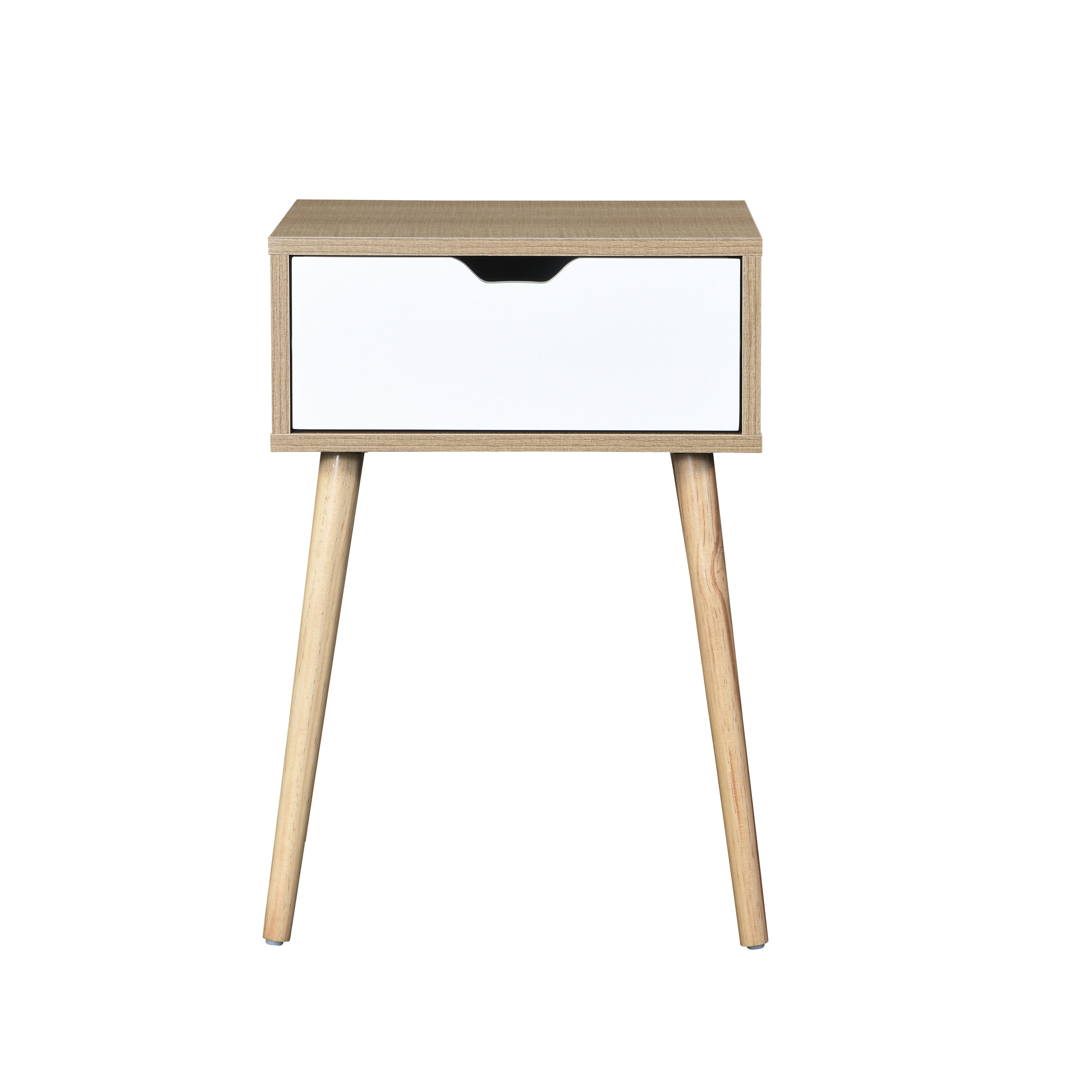 Huluwat White Mid Century Modern Side Table One Drawer Rubber Wood Legs ...