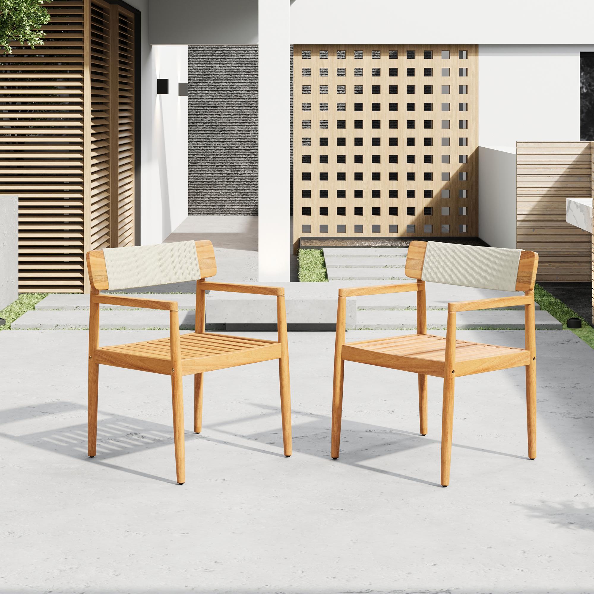 Watnature Outdoor Dining Arm Chairs Coastal Chic Solid Acacia Wood with ...