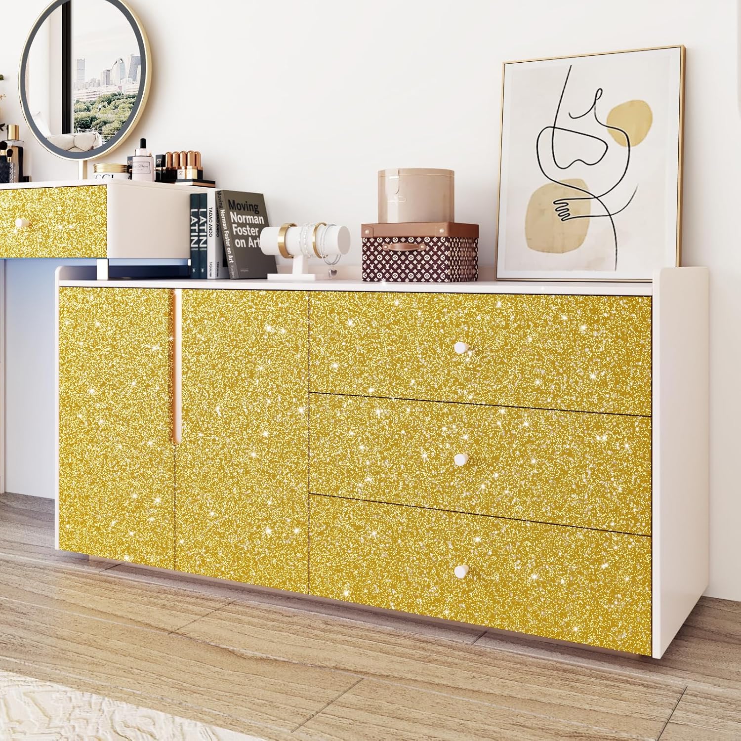 WESTICK Thick Gold Glitter Wallpaper Self Adhesive Sparkle Glitter ...