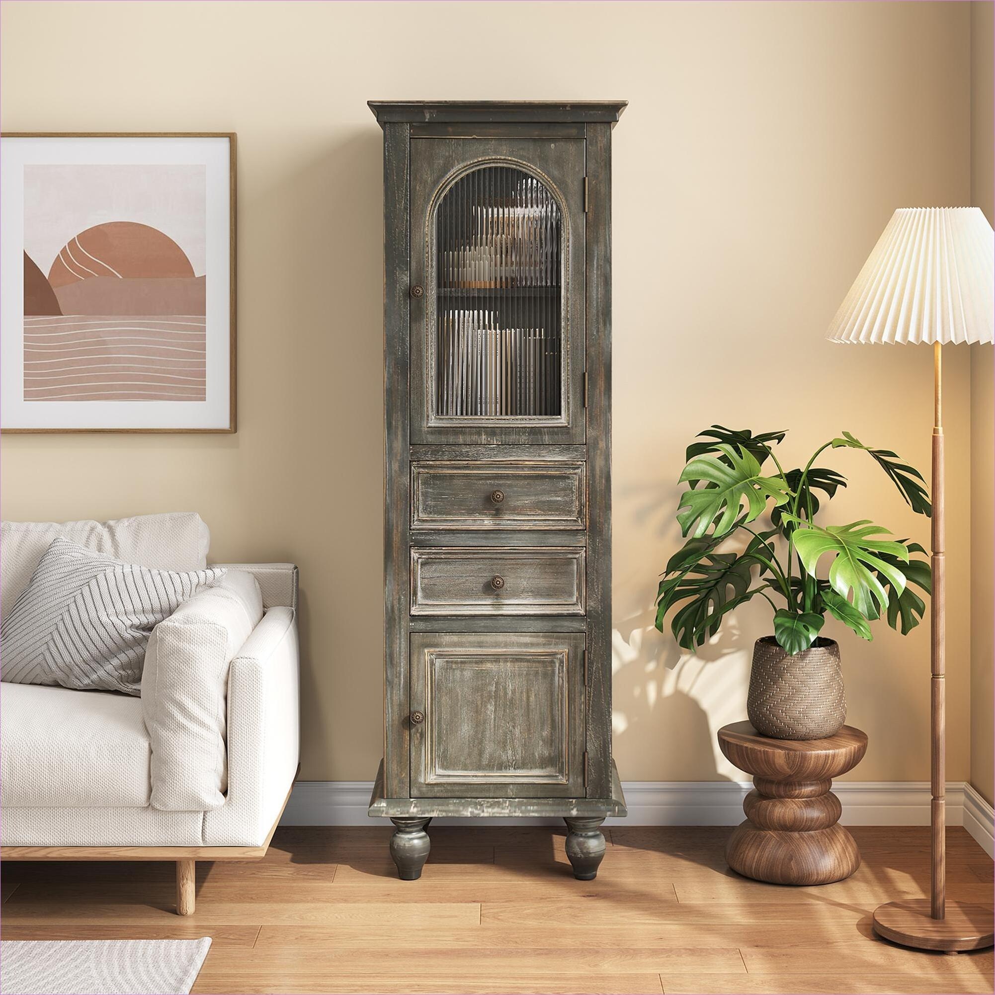 Watnature Rustic Farmhouse Tall Narrow Freestanding Storage Cabinet 2 ...
