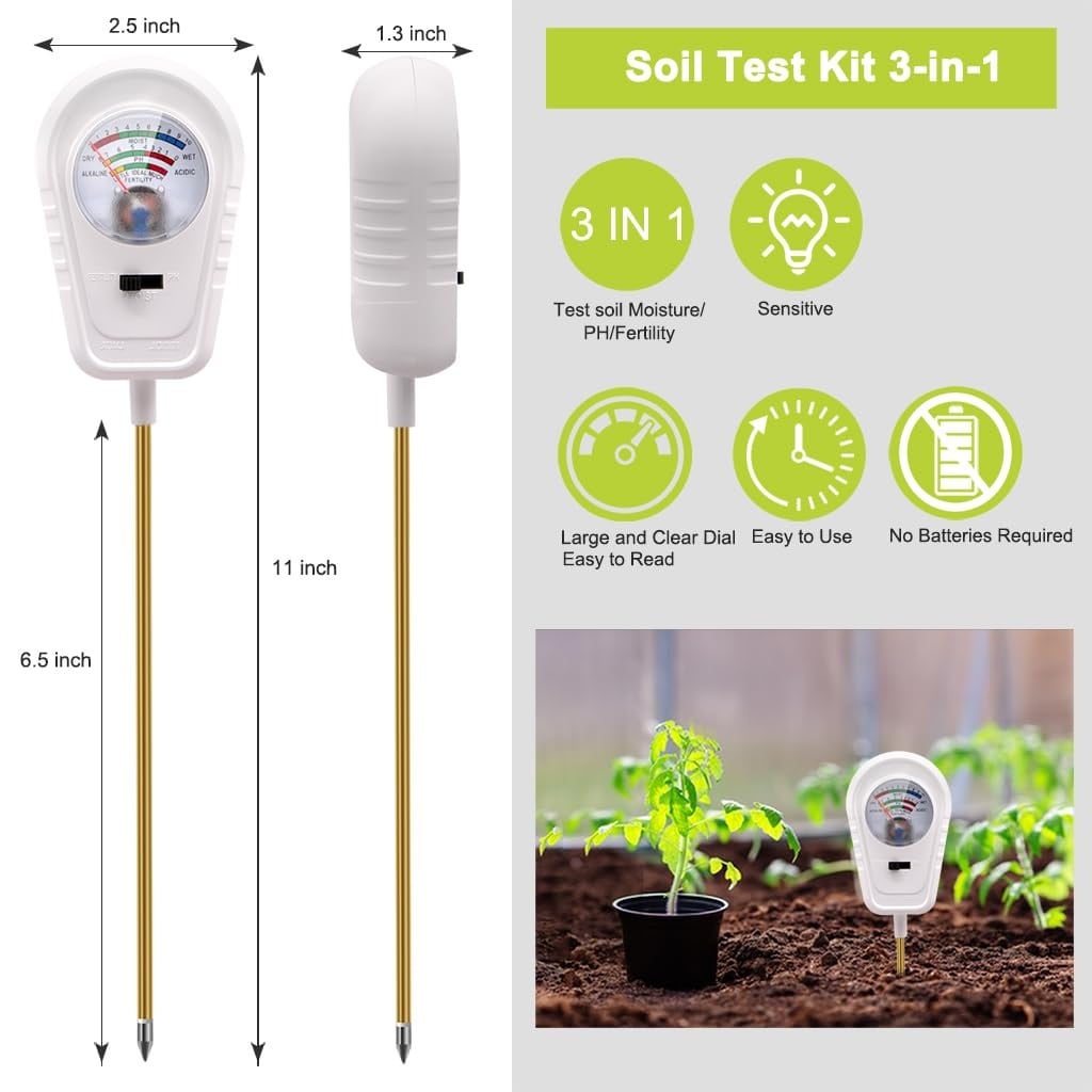 Misopily 1 Kit 3 in 1 Soil Test Kit Measures Soil Moisture pH Fertility ...