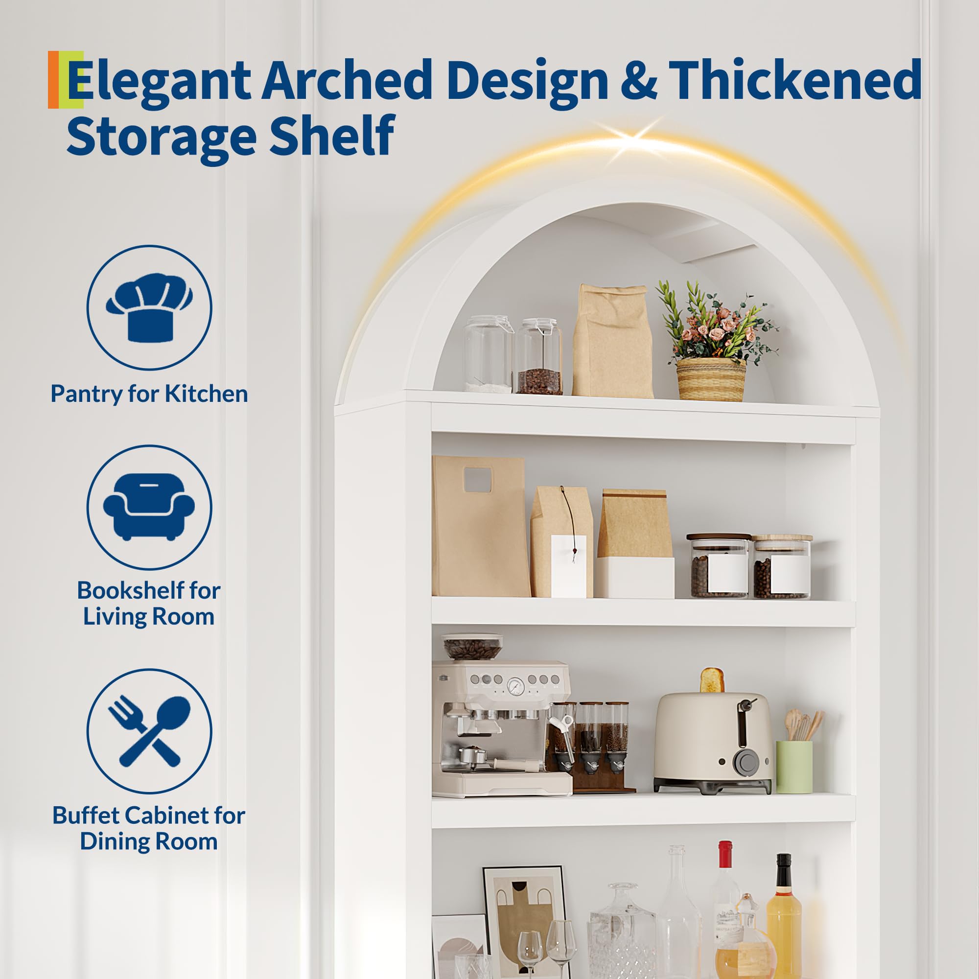 Garvee 71 in Tall Arched Book Shelf 6 Tier Freestanding Bookshelf with ...