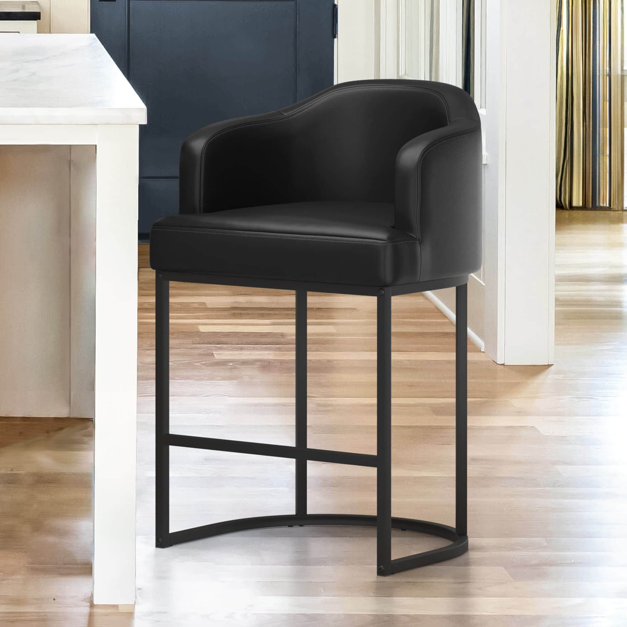 Hosworth 26.in Black Modern Counter Stool Fabric Upholstered Low-Back ...