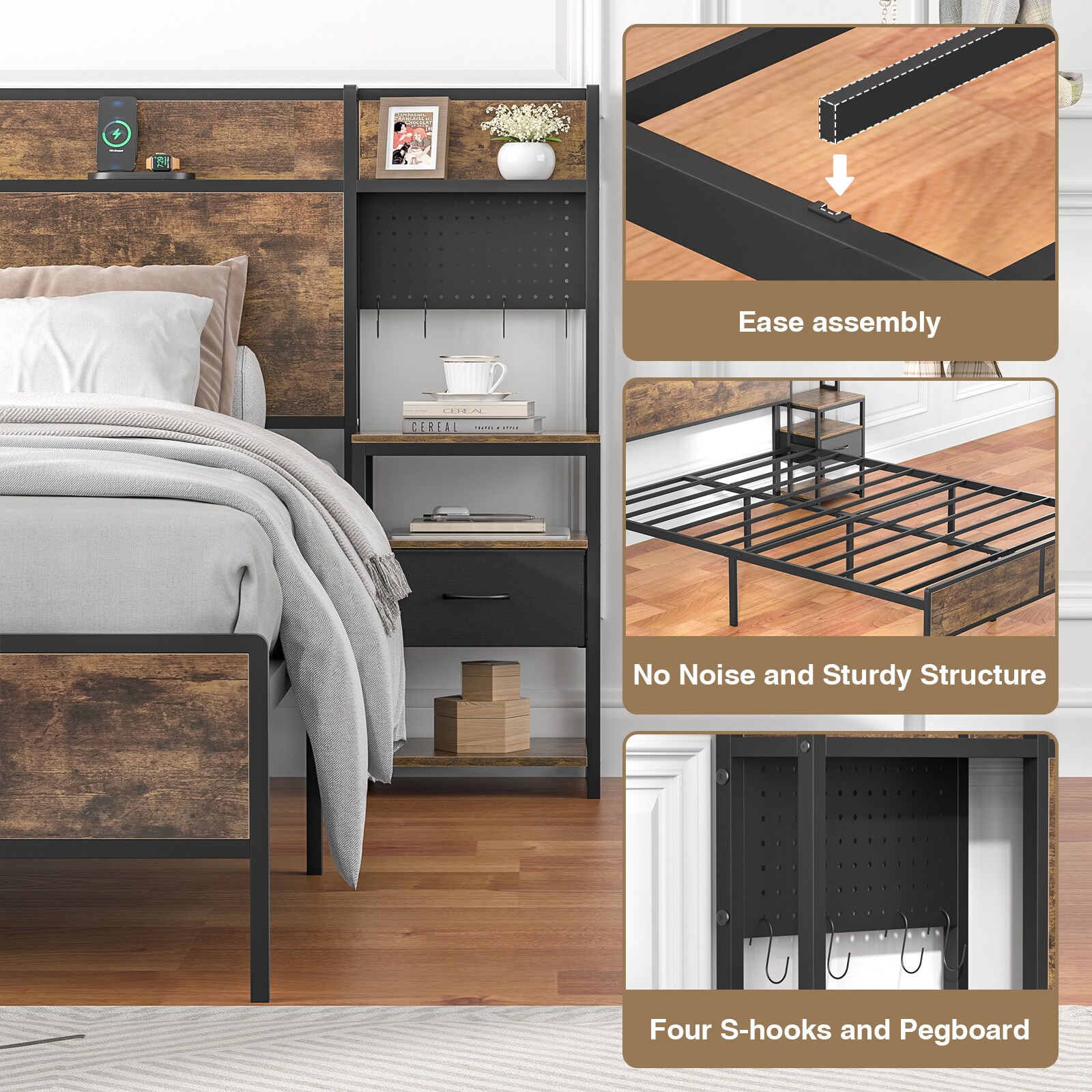 Delarpo Queen Burnished Brown Painted Bed Frame with Headboard in the ...