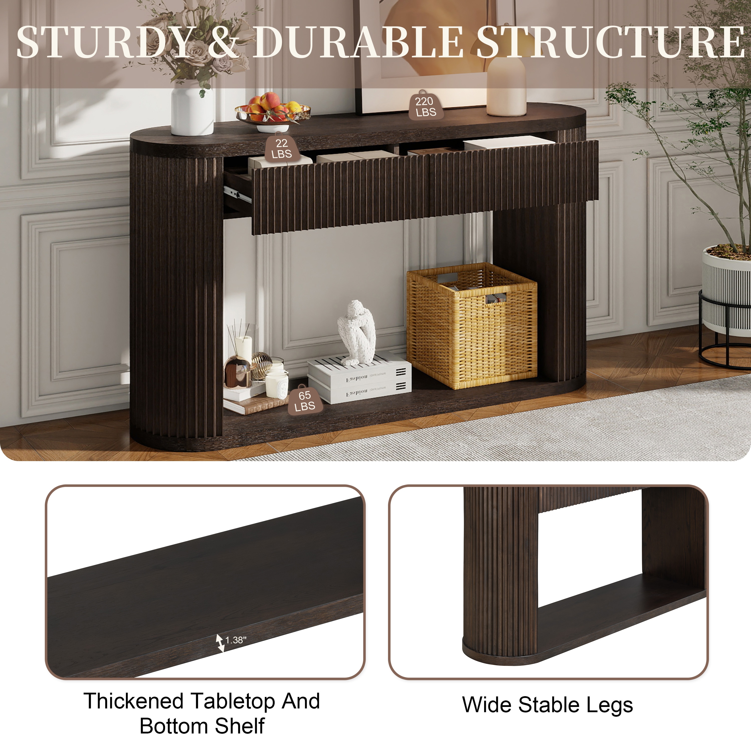 KTMBDW Retro-Style Console Table with 2 Drawers and Bottom Shelf ...