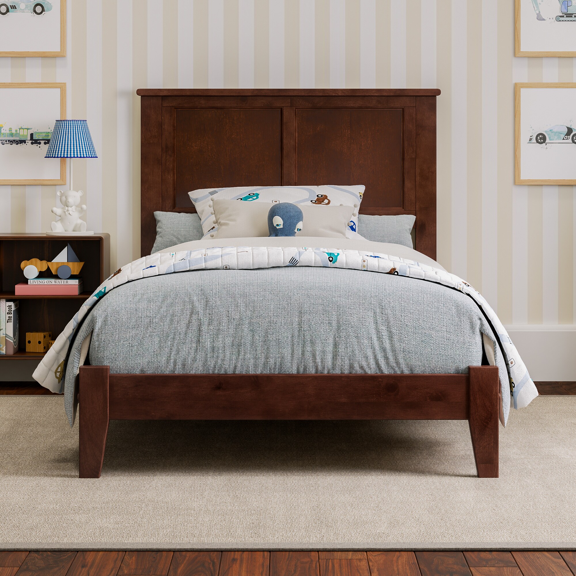 AFI Twin Walnut Wood Low-Profile Bed with Headboard in the Beds ...