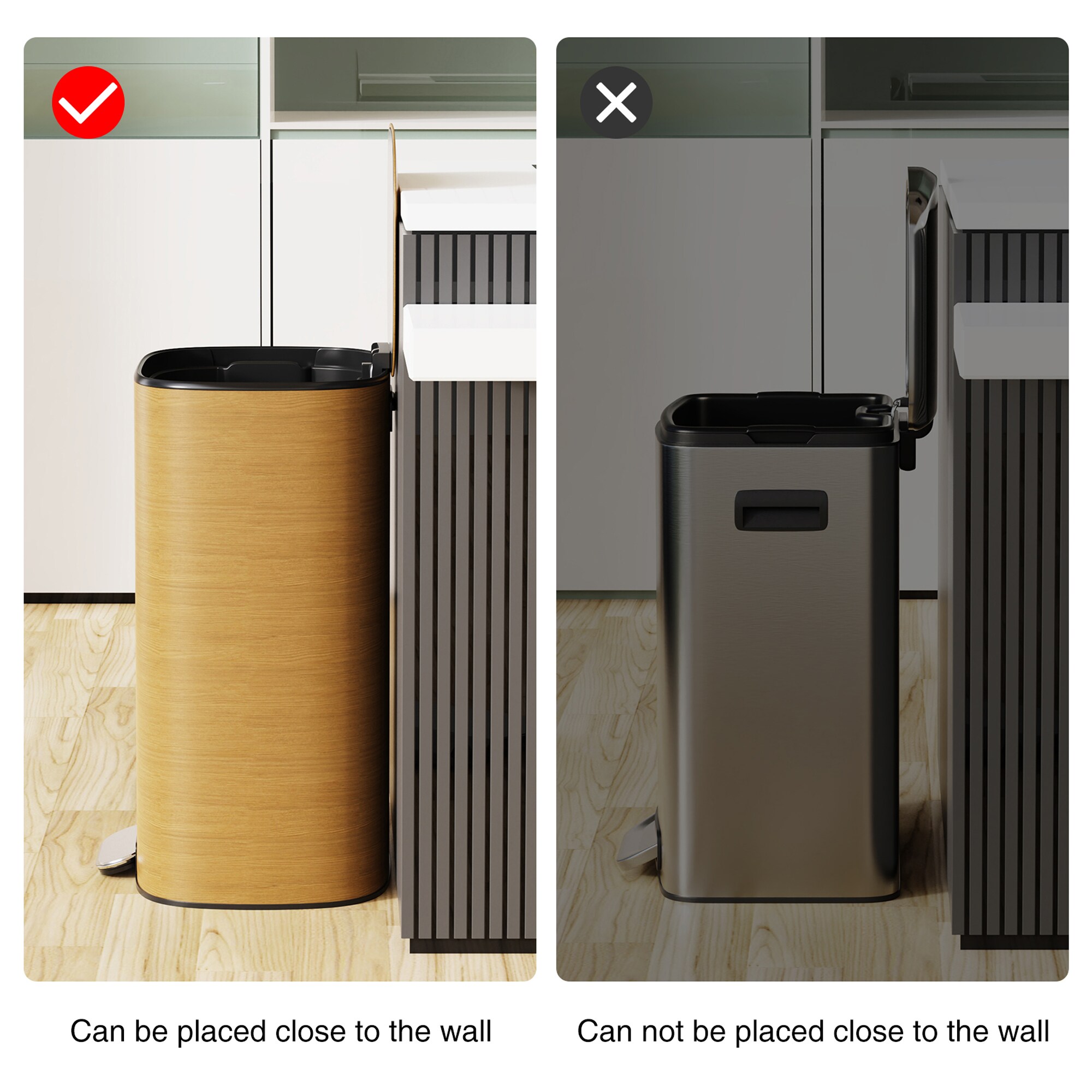 JJJ 13 Gallon Wood Steel Indoor Kitchen Step Trash Can in the Trash ...