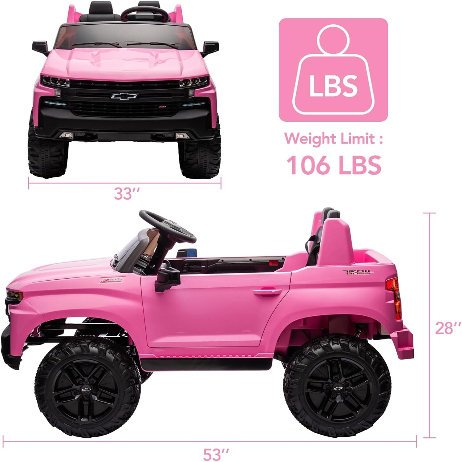 Garvee 24V 2-Seater Truck Licensed Chevrolet Ride On Car Toy Pink in ...