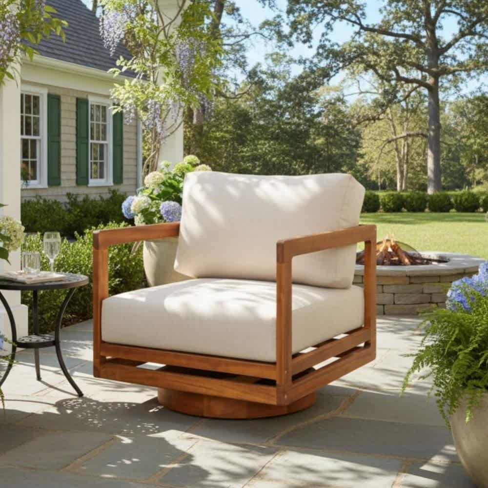 Coolbibila 360 Degree Outdoor Swivel Lounge Chair with Beige Cushions ...