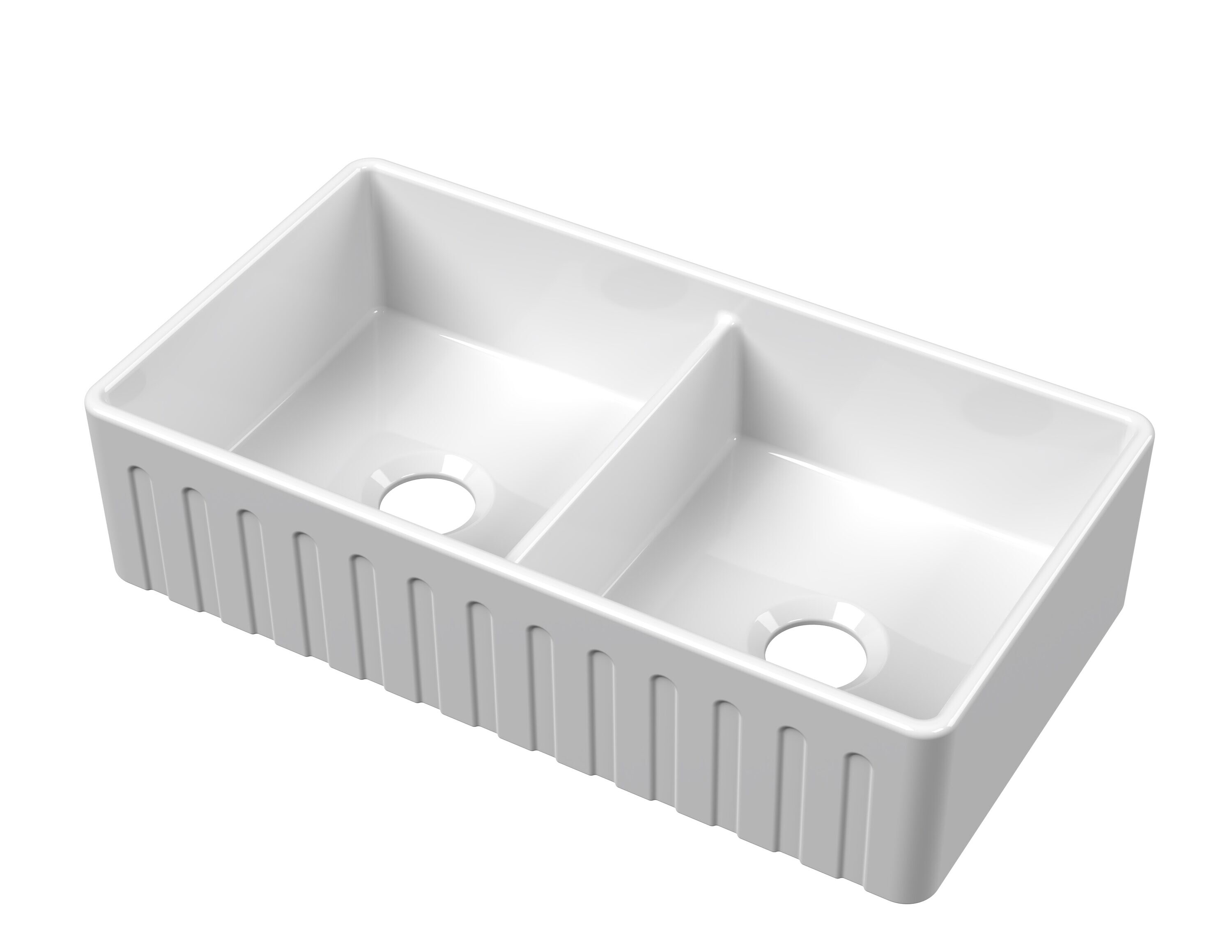 nuie White Kitchen Sink 33 inch 50/50 Double Bowl Apron Front Farmhouse ...