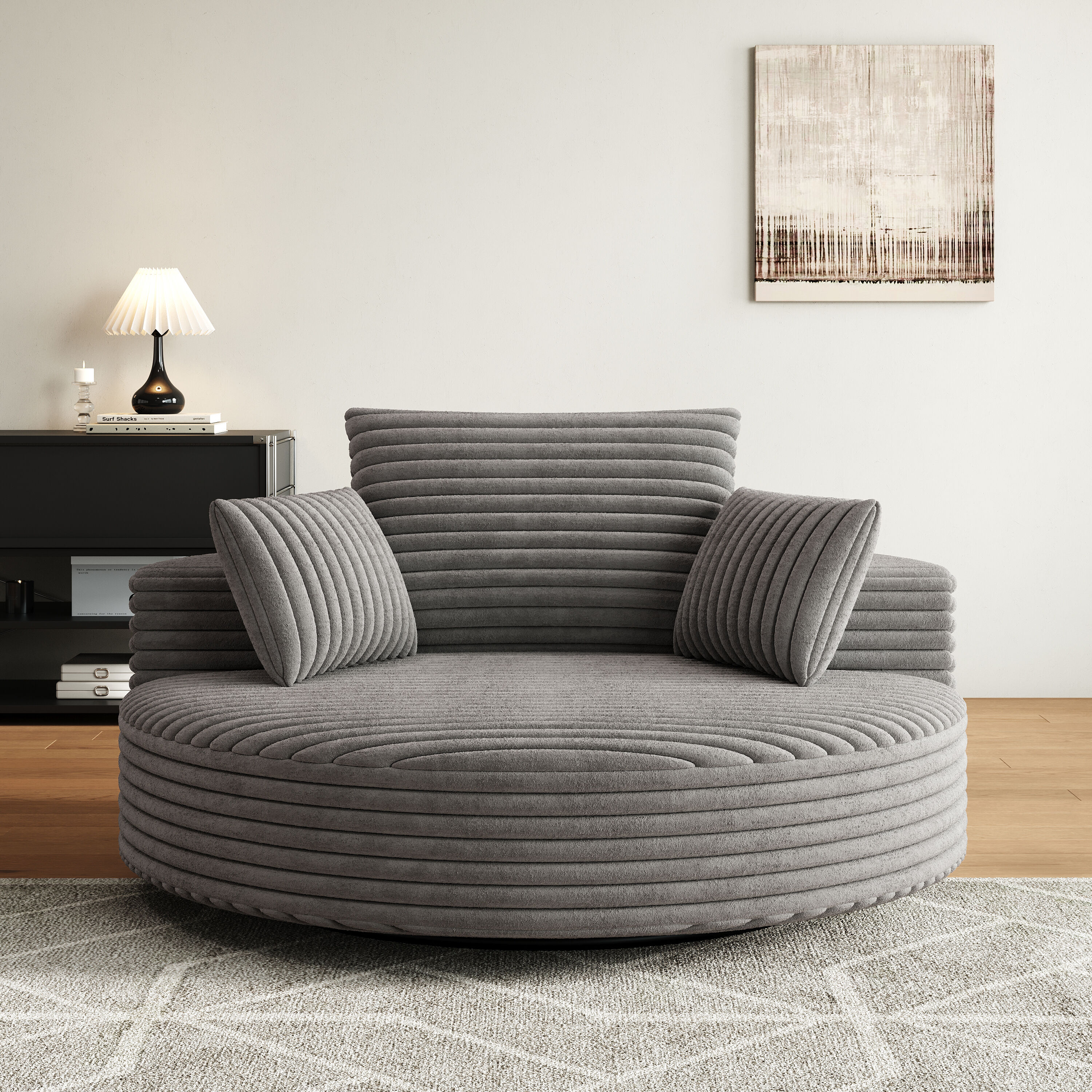 Bybafun 55-in W Casual Gray Chenille Swivel Sleeper Chair in the Chairs ...
