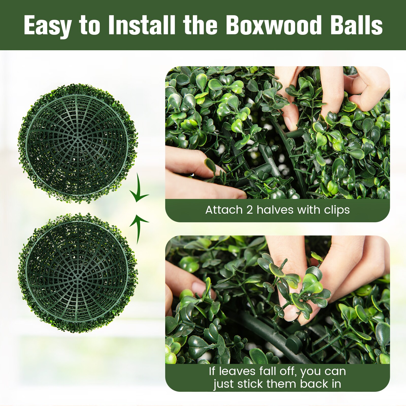 Volenca 2-Piece 19-in Artificial Boxwood Topiary Ball Set Faux Indoor ...