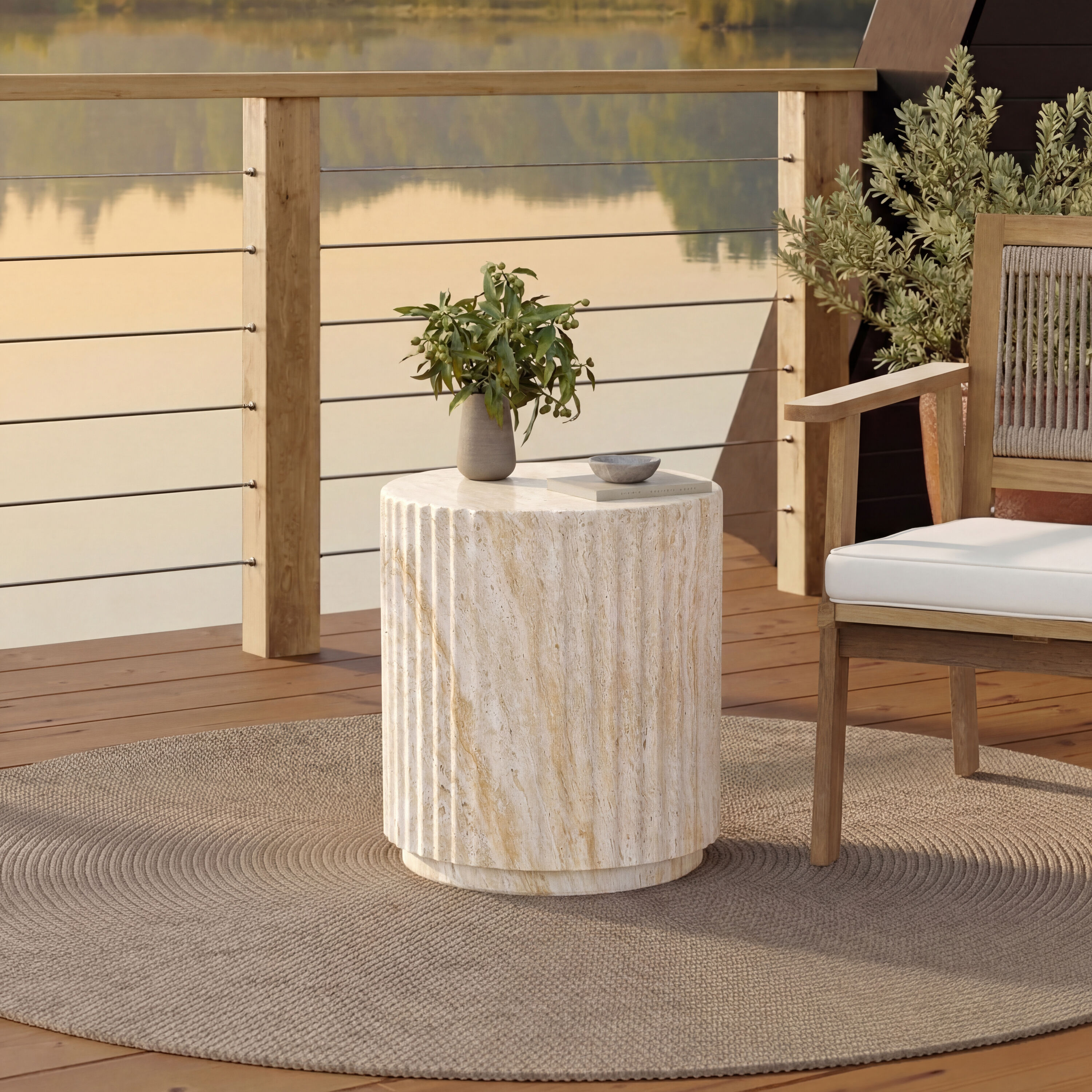 LUXEYARD COSIEST Outdoor Side Table Cylinder Shaped MgO Patio End Table ...