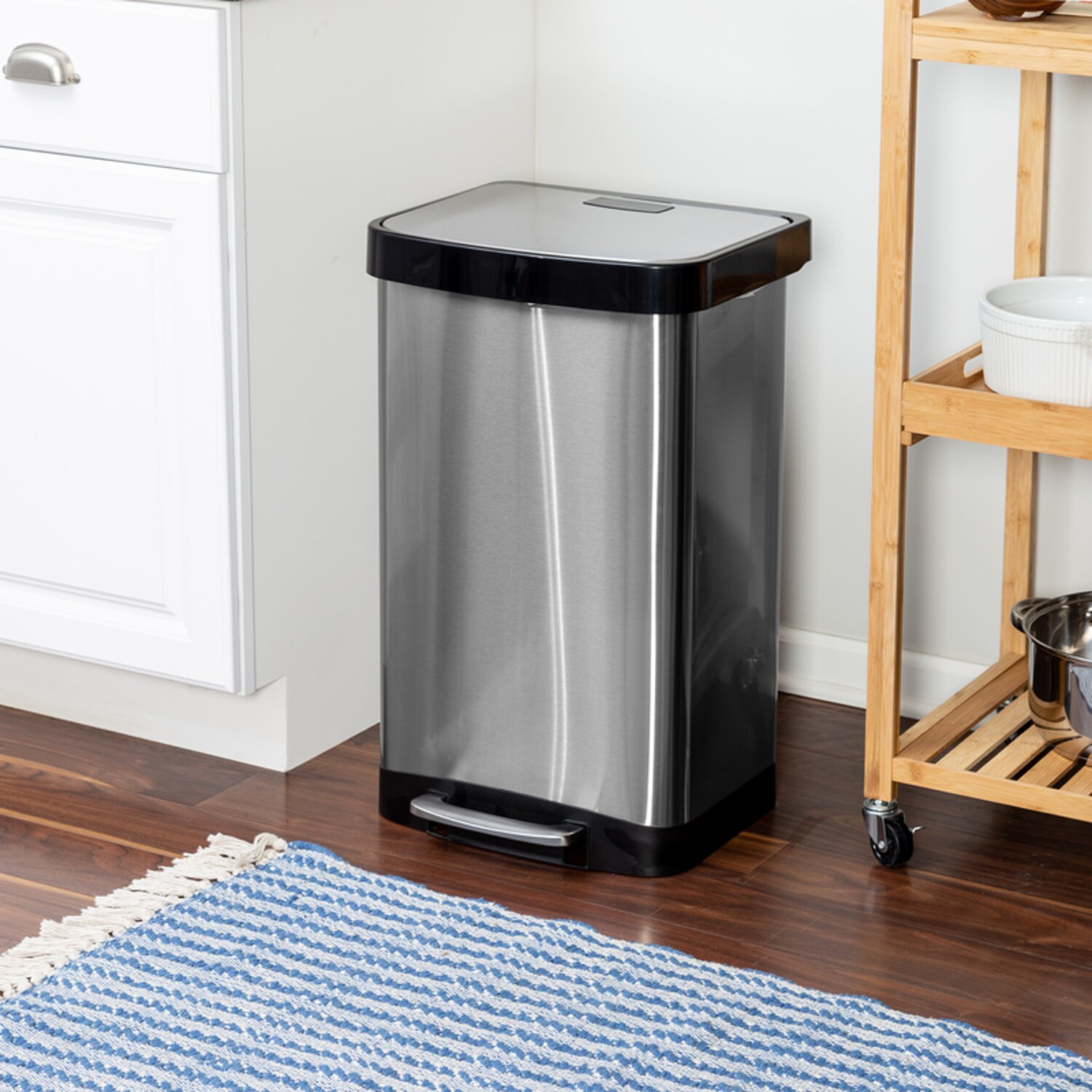 Honey-Can-Do 13 gal Black/Silver Stainless Steel Square Trash Can in ...
