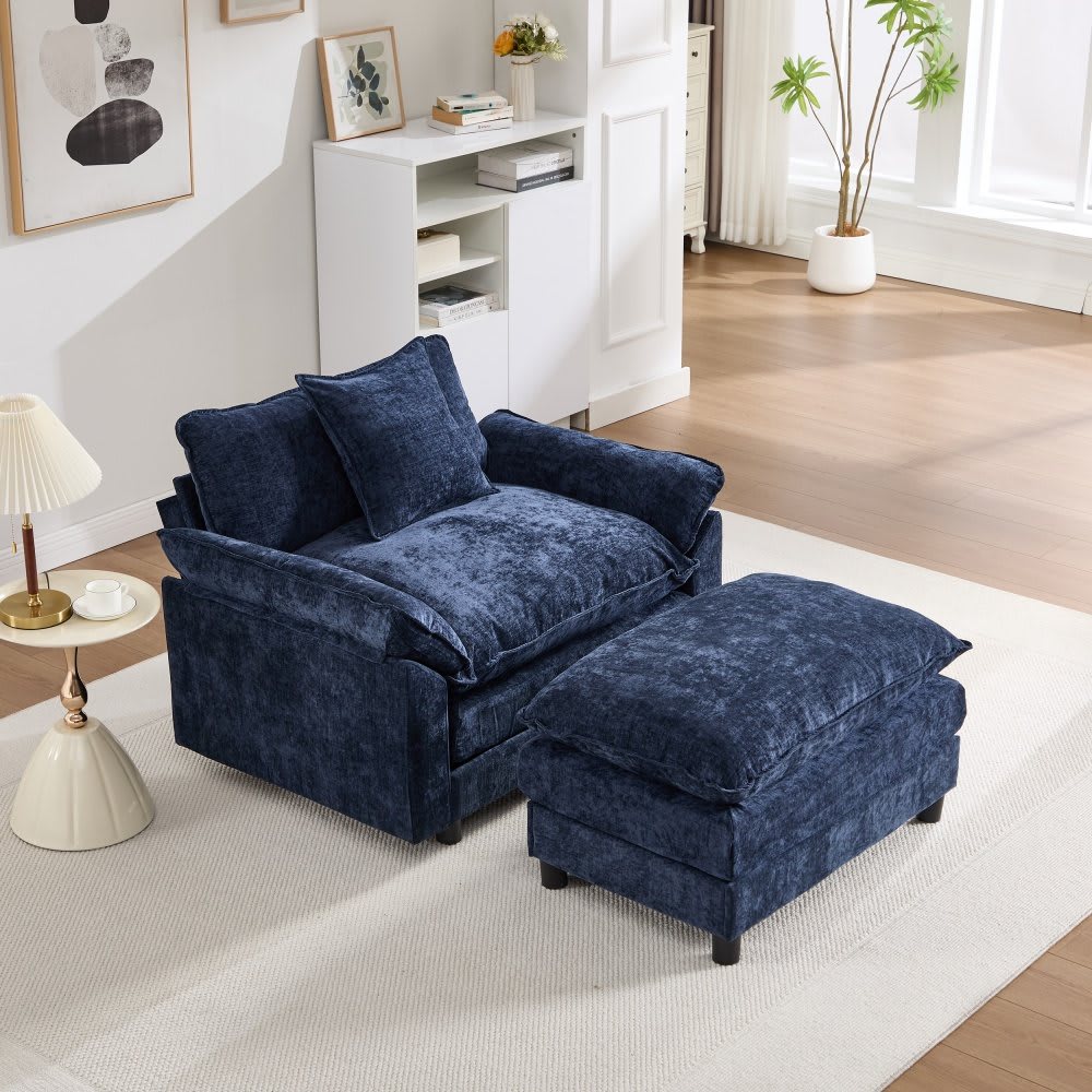 Coolbibila Set of 2 Modern 57 in Blue Chenille Upholstered Accent Chair ...