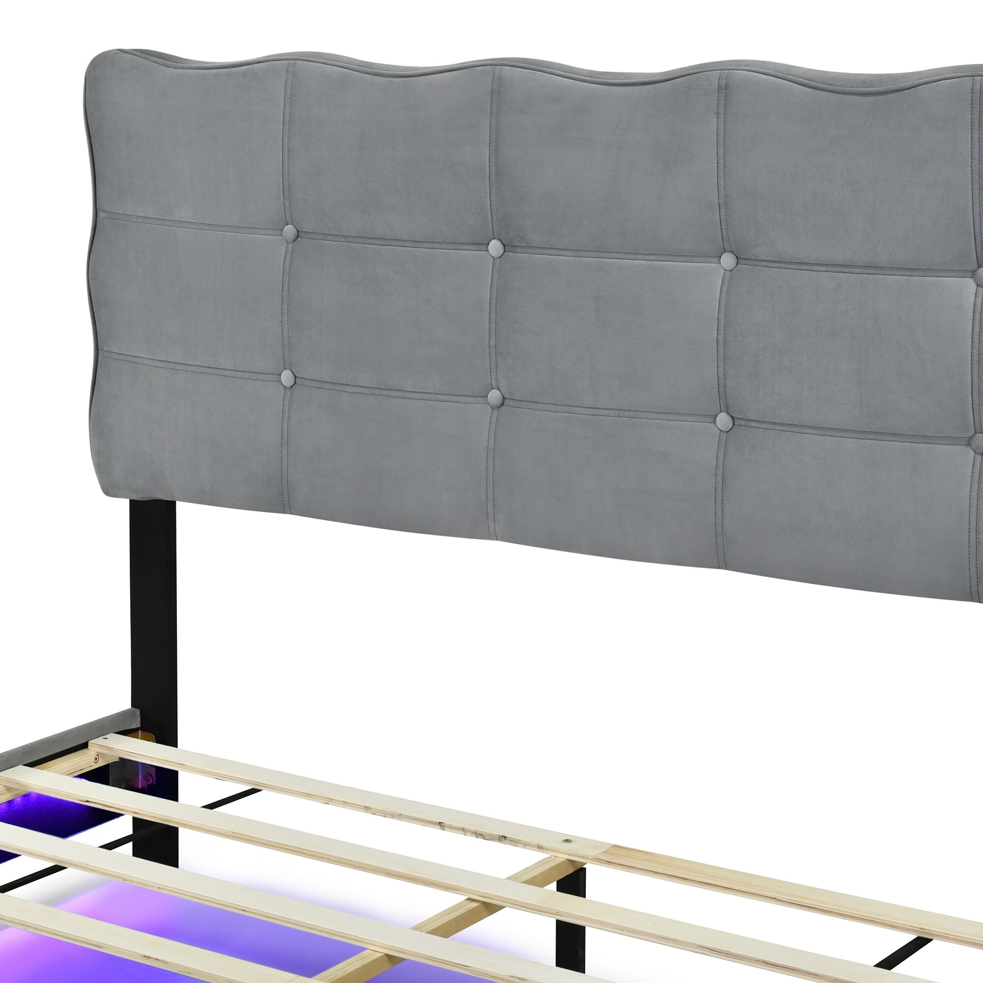 Kahomvis Queen Gray Wood Platform Bed with Headboard in the Beds ...
